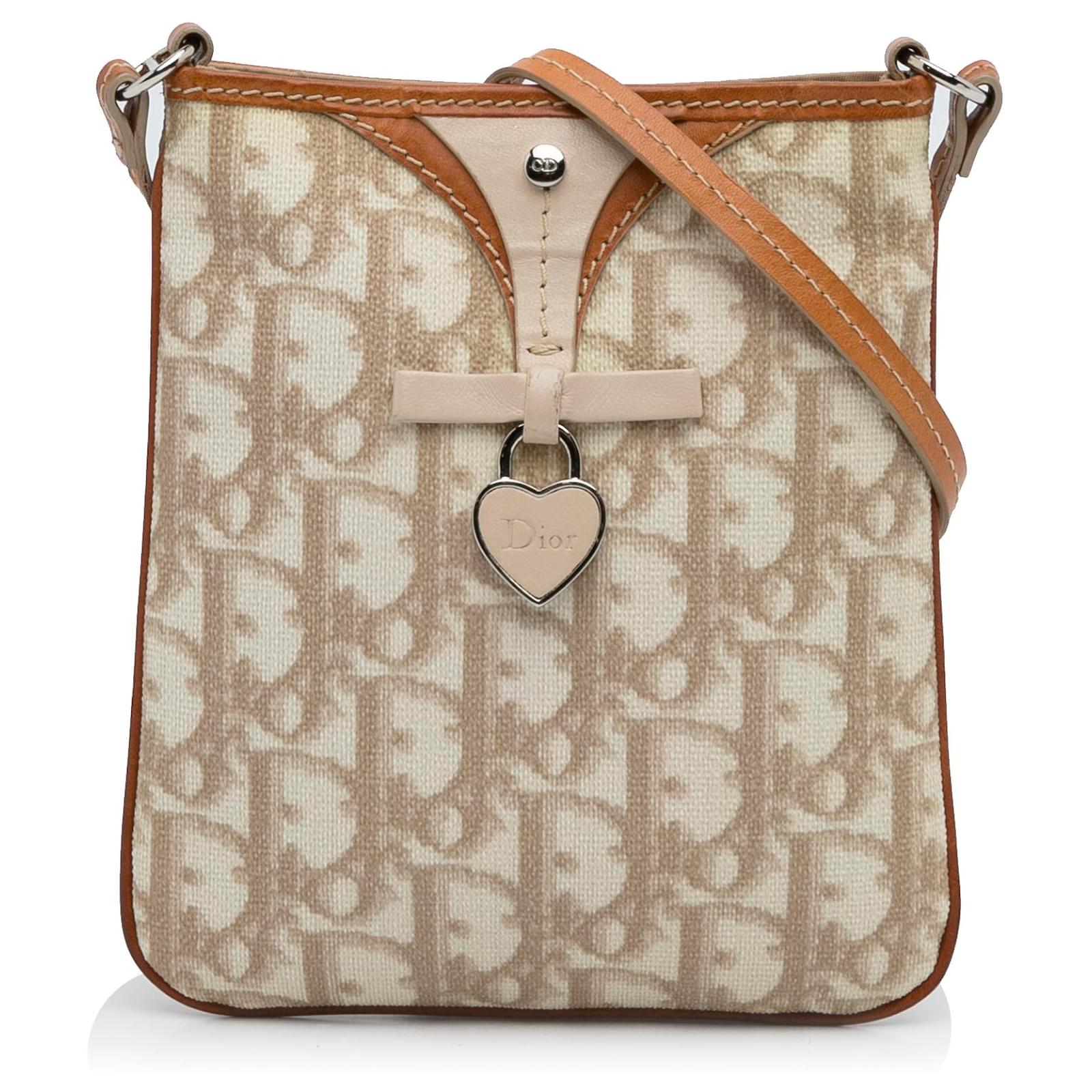 Dior Brown Oblique Romantique Crossbody Bag Beige Cloth Cloth ref ...