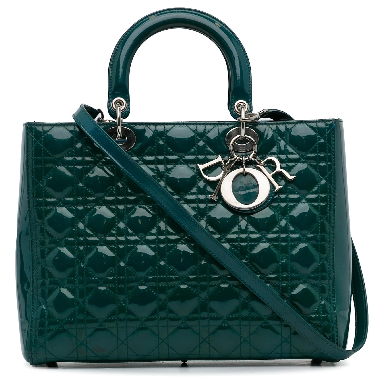 Dior Green Large Patent Cannage Lady Dior Dark green Leather Patent ...