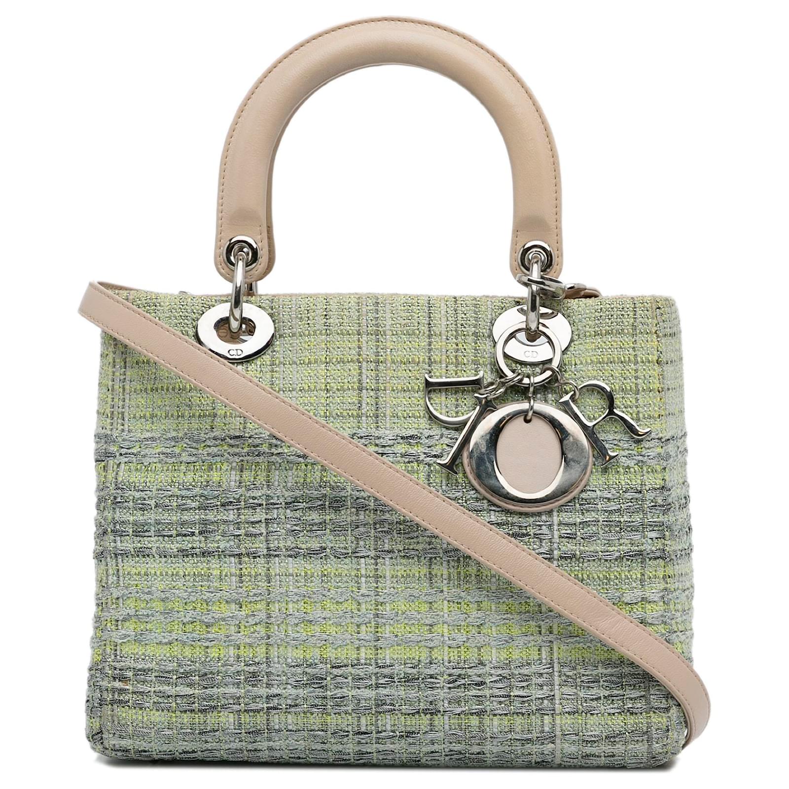 Dior Green Medium Tweed Lady Dior Satchel Light green Leather Pony ...