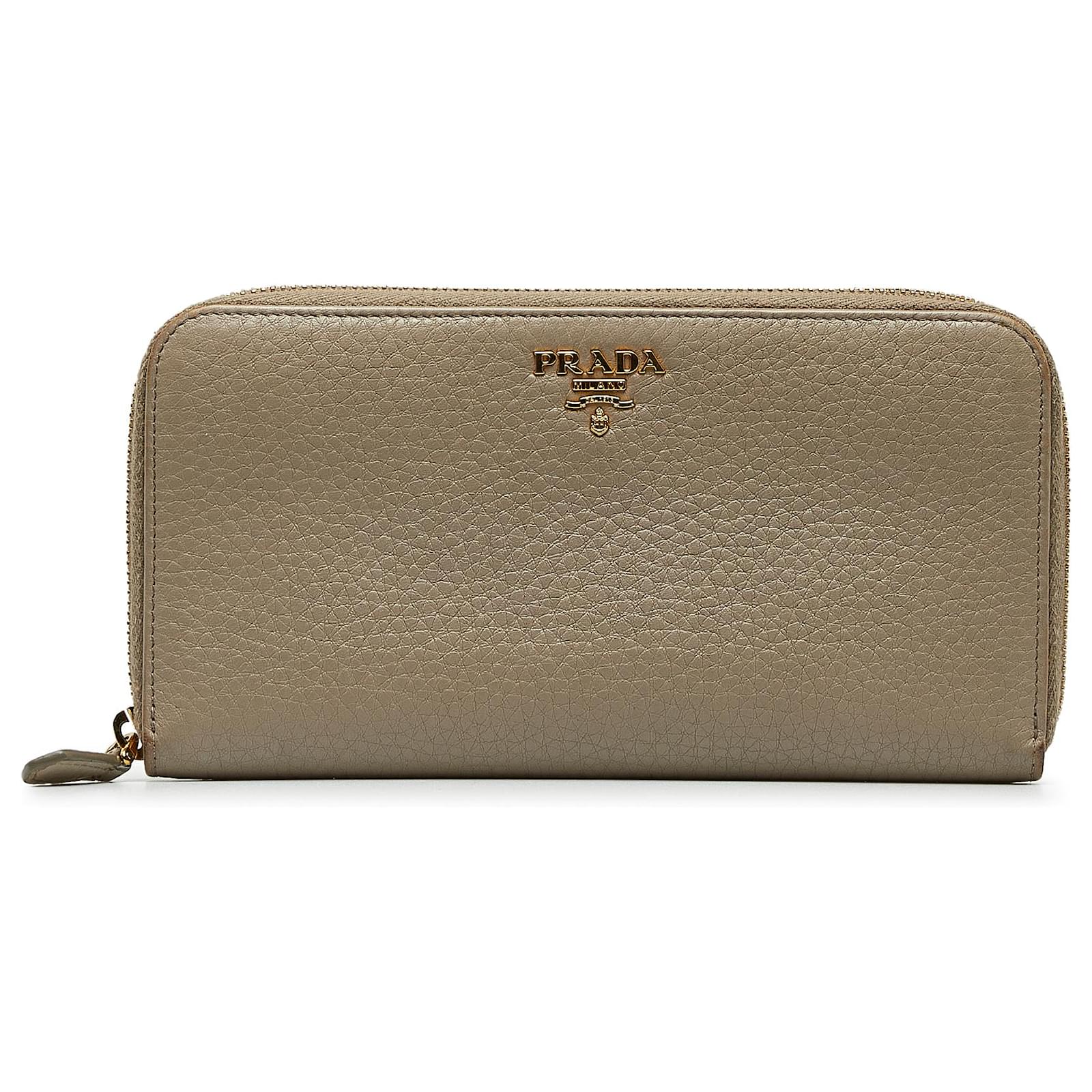 Prada Gray Vitello Daino Zip Around Long Wallet Grey Leather Pony-style ...