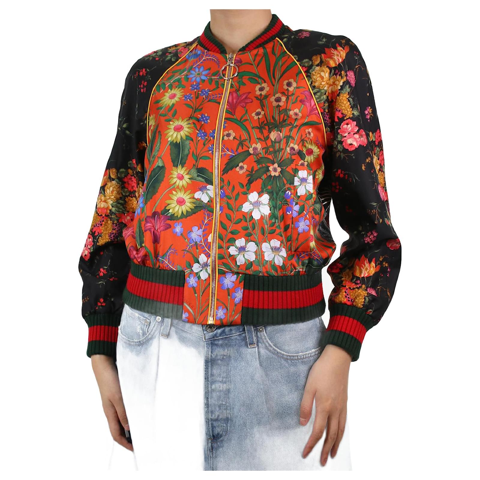 Gucci Multicoloured silk floral and wildcat printed jacket - size IT 40 ...