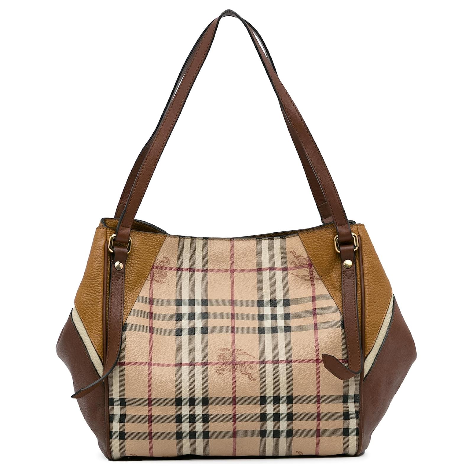 Burberry Brown Haymarket Check Canterbury Tote Beige Leather Cloth Pony-style calfskin Cloth ref ...