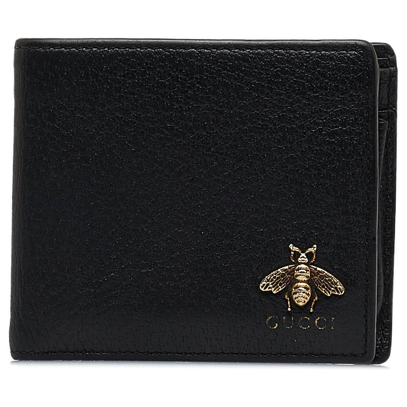 Gucci Black Animalier Bee Bifold Wallet Leather Pony-style calfskin ref ...