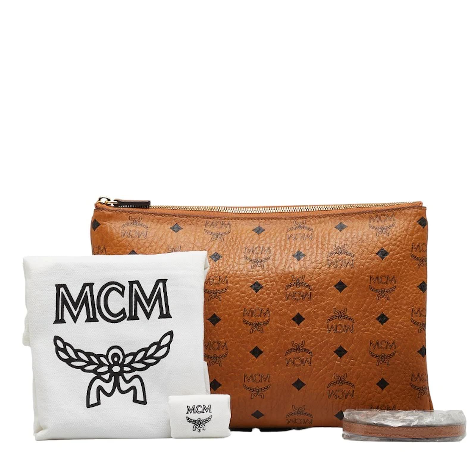 MCM Visetos Crossbody Pouch Brown Cloth ref.1051917 - Joli Closet