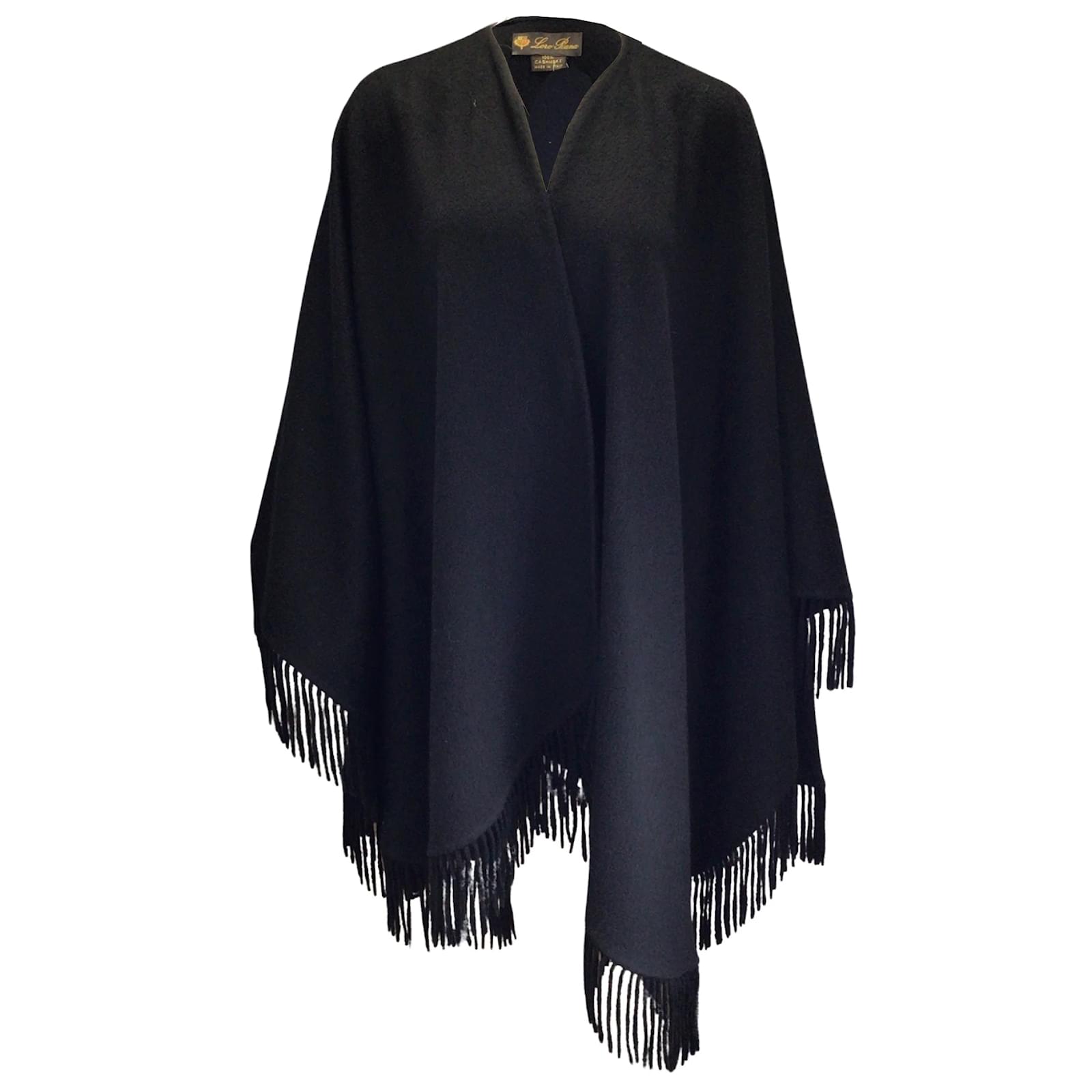 Loro Piana Black Fringed Cashmere Poncho / Cape ref.1052567 - Joli Closet