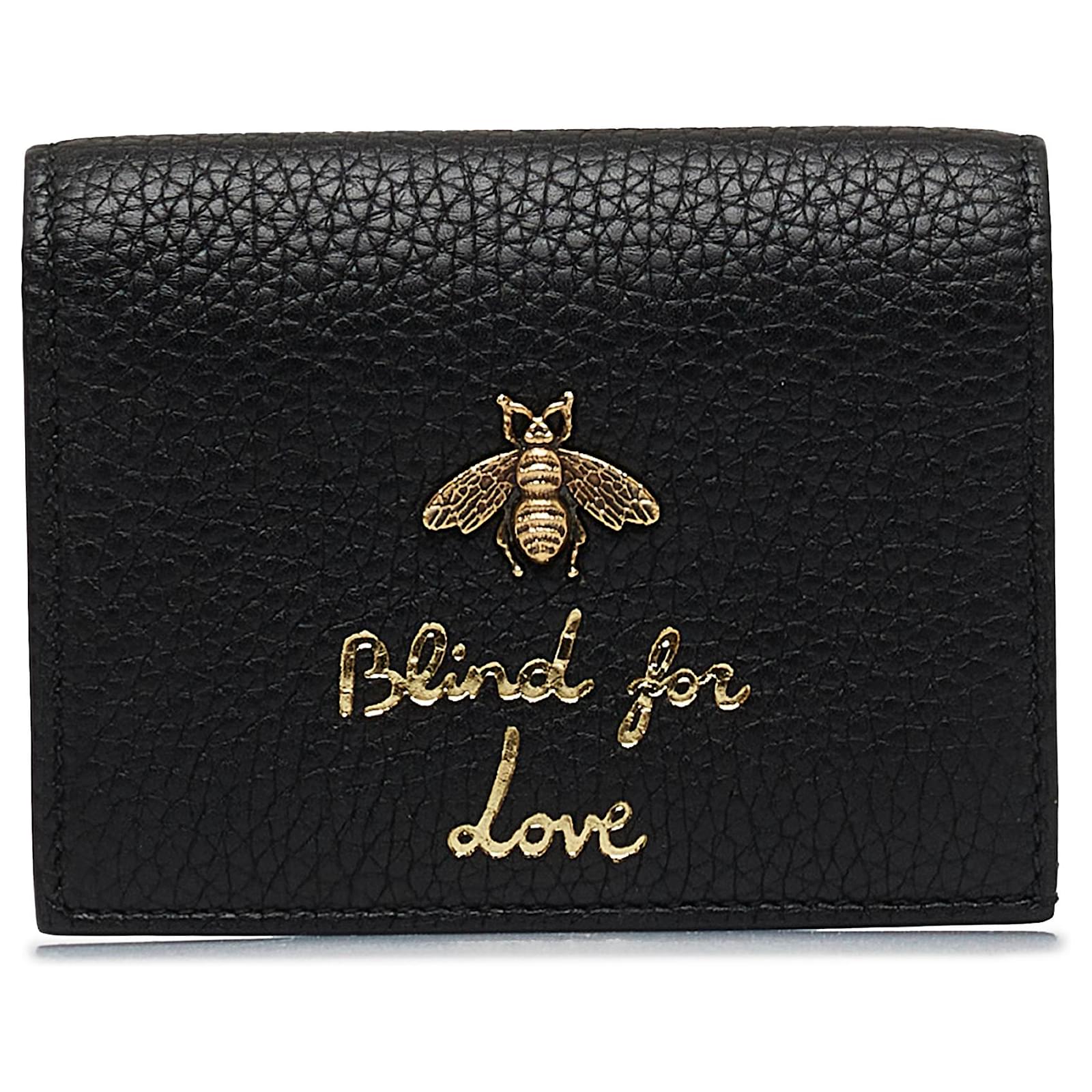 Gucci Black Blind For Love Bee Accent Compact Wallet Leather Pony-style ...