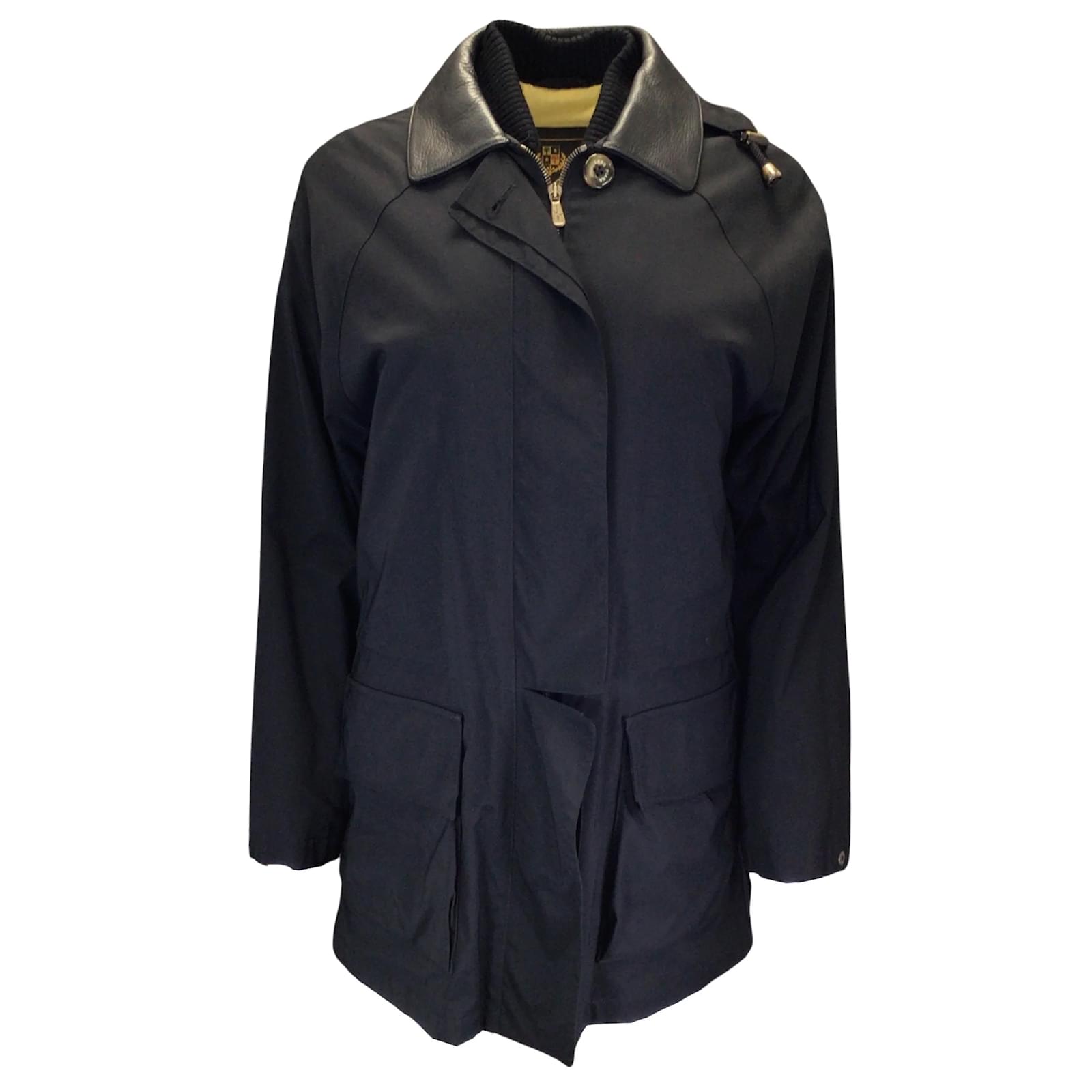 Loro Piana Black Leather Collar Micro Storm System Jacket Synthetic ref ...