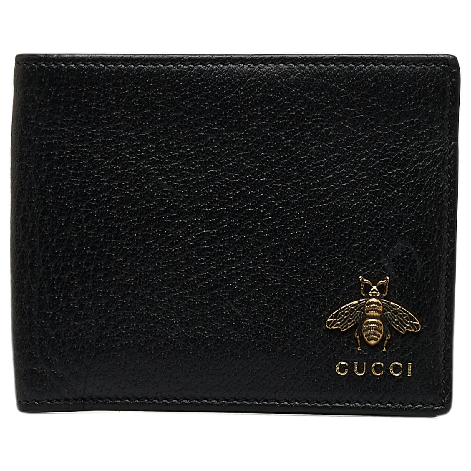 Gucci Black Animalier Bee Bifold Wallet Leather Pony-style calfskin ref ...