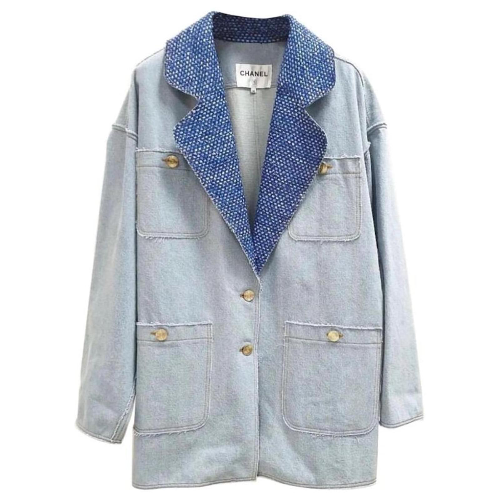 Chanel Denim Jean 2020 Raw Edge Coat Jacket Blazer Blue ref.1054718 ...