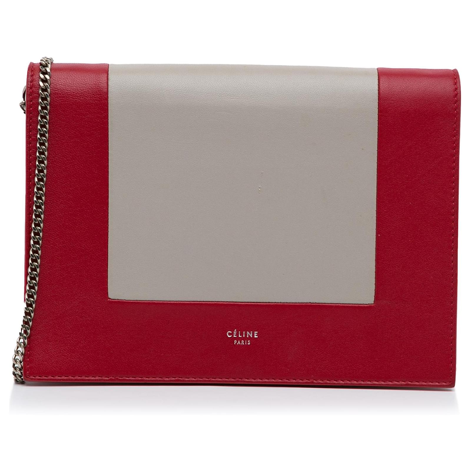Céline Celine Red Frame Leather Wallet on Chain Pony-style calfskin ref ...
