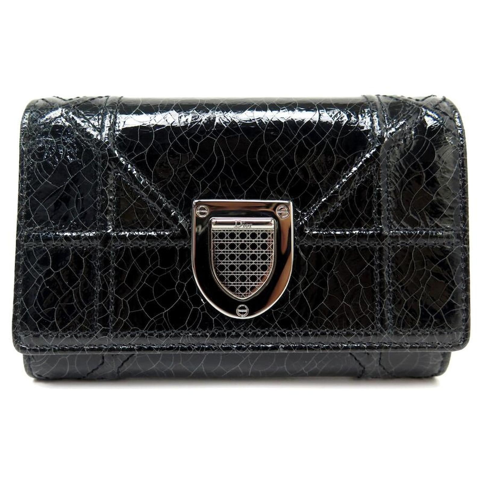 NEW CHRISTIAN DIOR DIORAMA WALLET BLACK PATENT LEATHER BLACK COIN ...