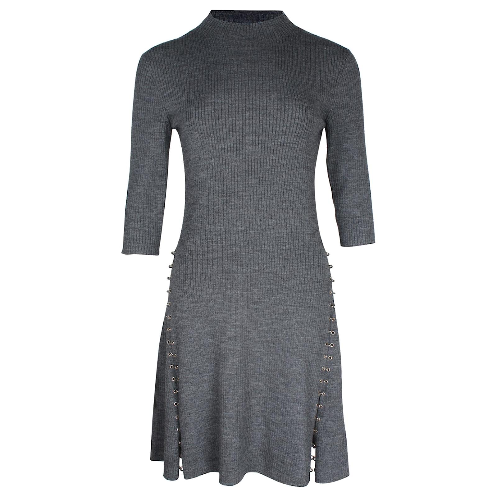 Maje Embellished Ribbed-Knit Mini Dress in Grey Acrylic ref.1056409 ...