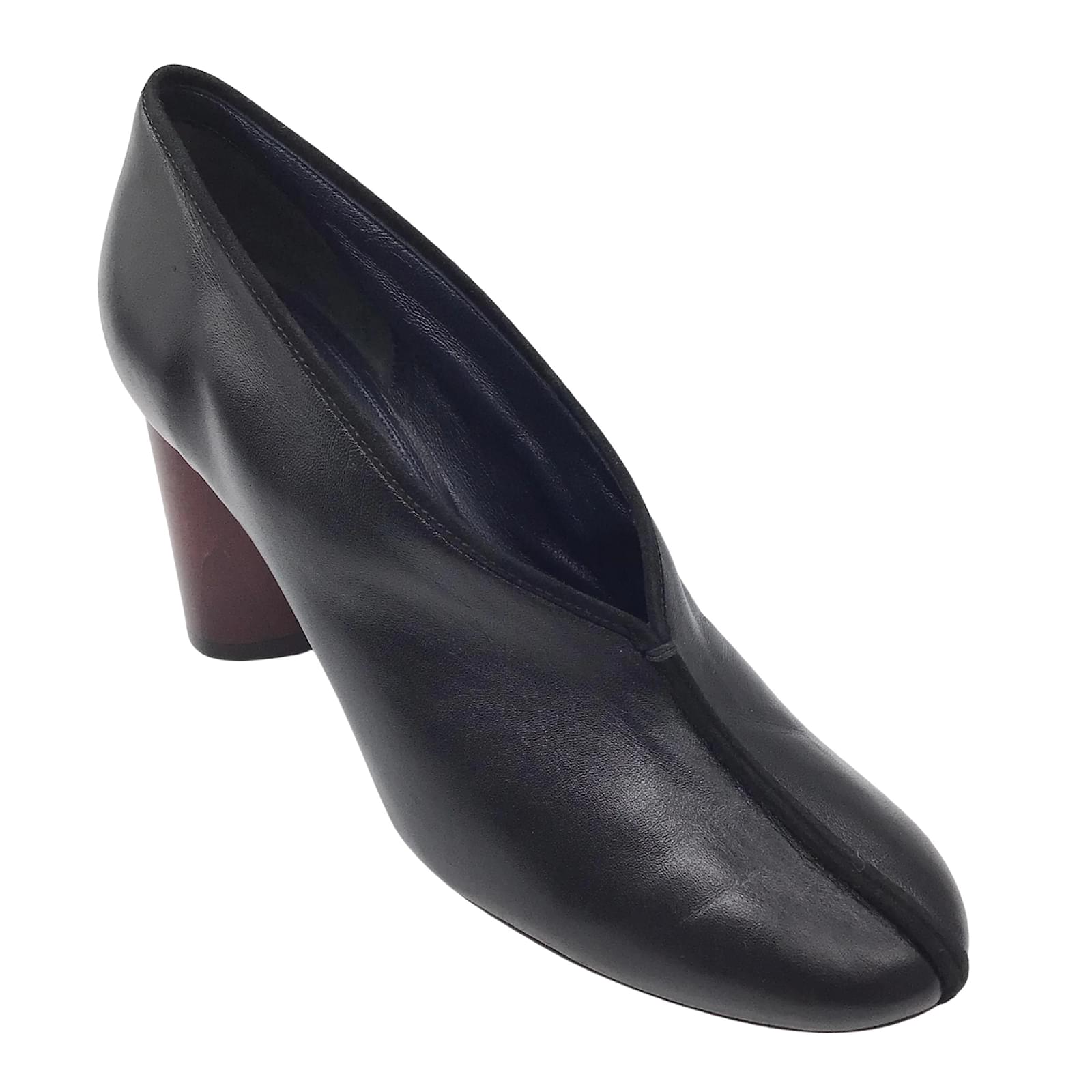 Céline Celine Black Leather Wood Heel Deep Vamp Shoes ref.1057026 ...