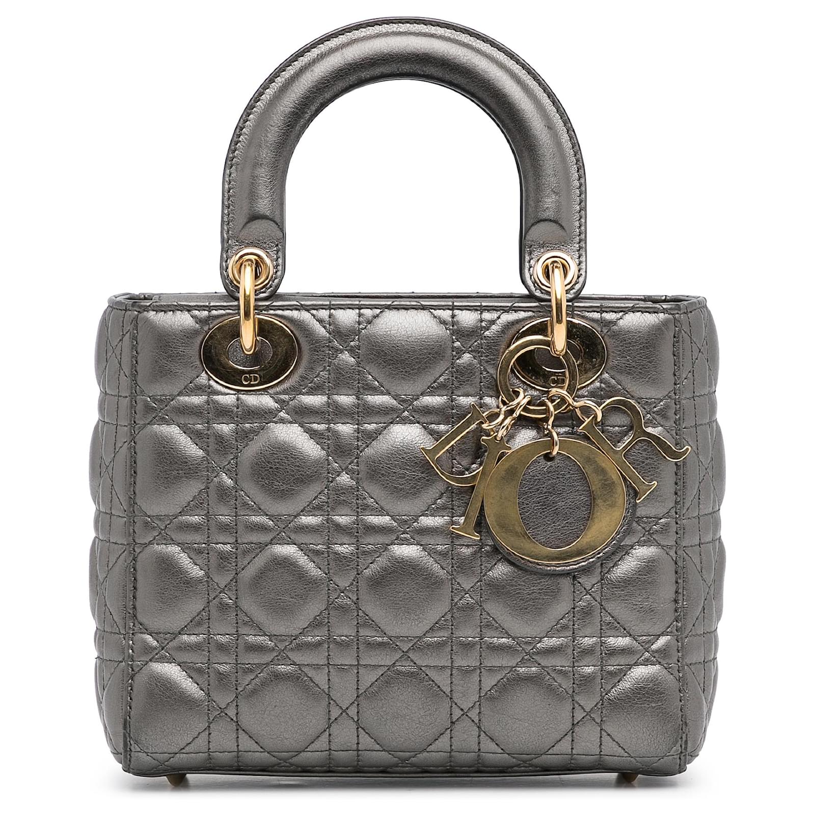 Dior Silver Small Cannage Lady Dior Silvery Leather Pony-style calfskin ...