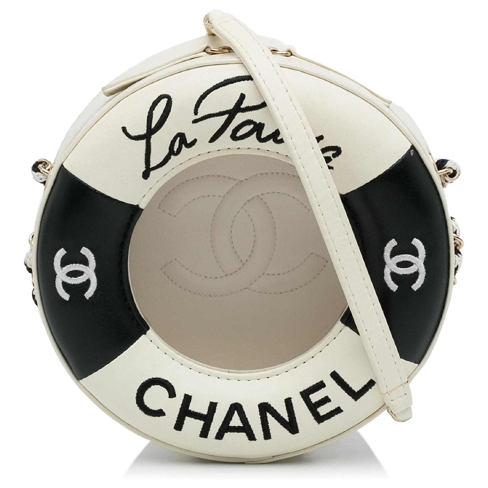 Chanel White Coco Lifesaver Round Crossbody Black Leather ref.1057364 ...