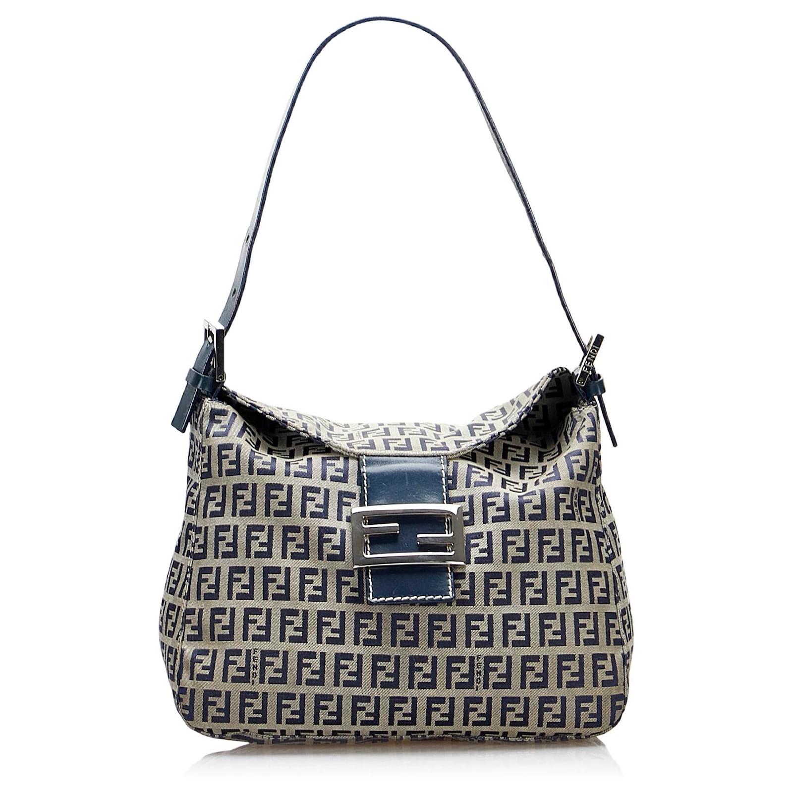 Fendi Gray Zucchino Flap Shoulder Bag Grey Leather Cloth Pony-style ...