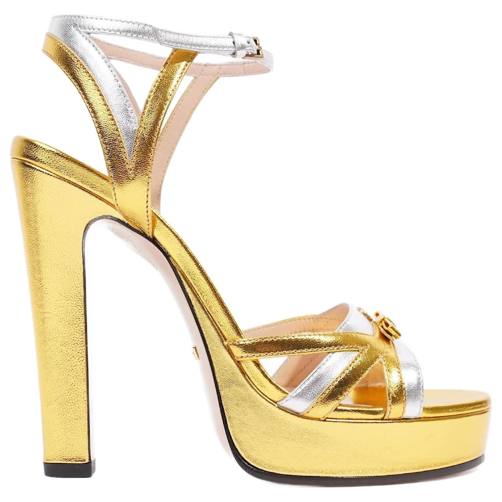 Gucci Alison Gold / Silver Leather EU 36.5 Uk 3.5 Golden ref.1060382 ...