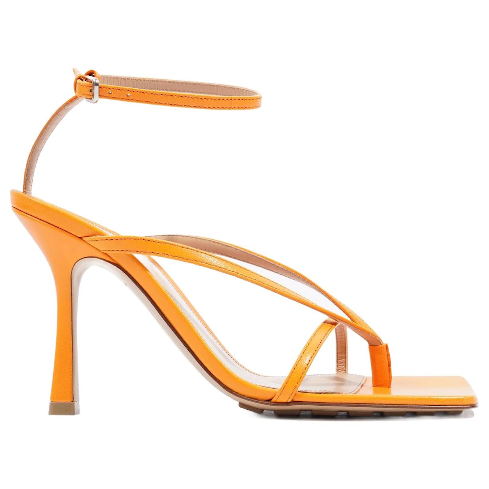 Bottega Veneta Stretch Strap Heel Tangerine Leather EU 37 Uk 4 Camel ...