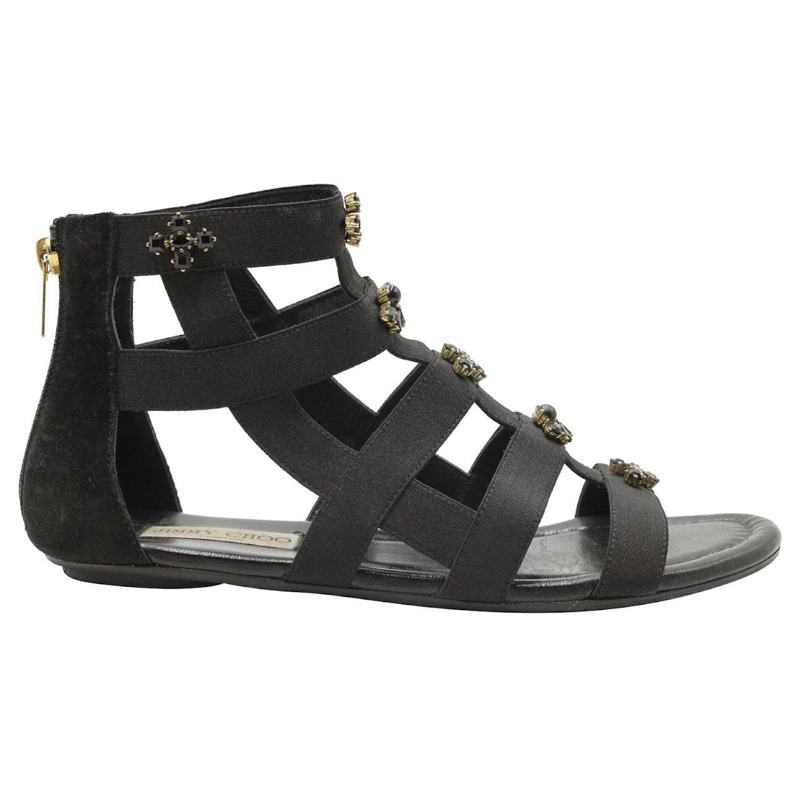 Jimmy Choo Black Bejeweled Waiver Gladiator Flat Sandals ref.1060794 ...