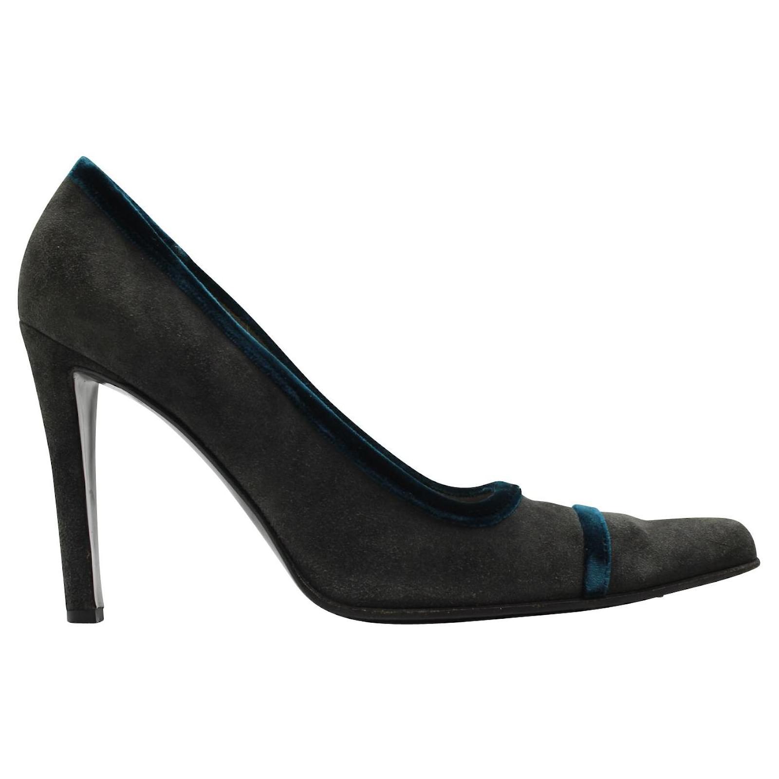 Prada Grey High Heels with Teal Trim Leather ref.1060994 - Joli Closet