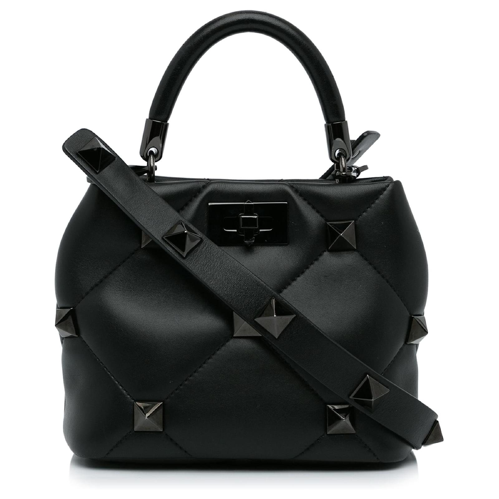 Valentino Black Roman Stud Satchel Leather Pony-style calfskin ref ...