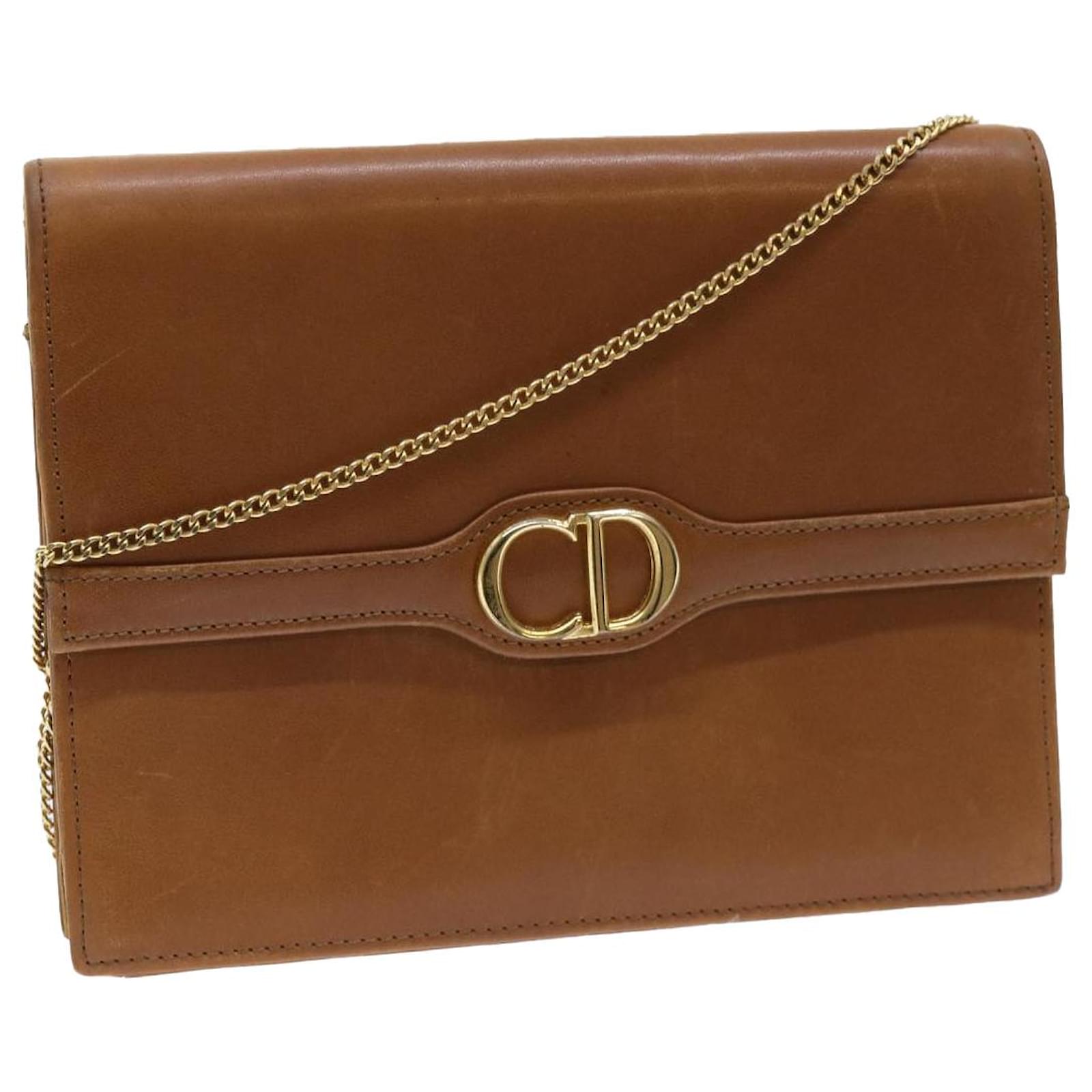 Christian Dior Chain Shoulder Bag Leather Brown Auth bs7846 ref.1061595 ...