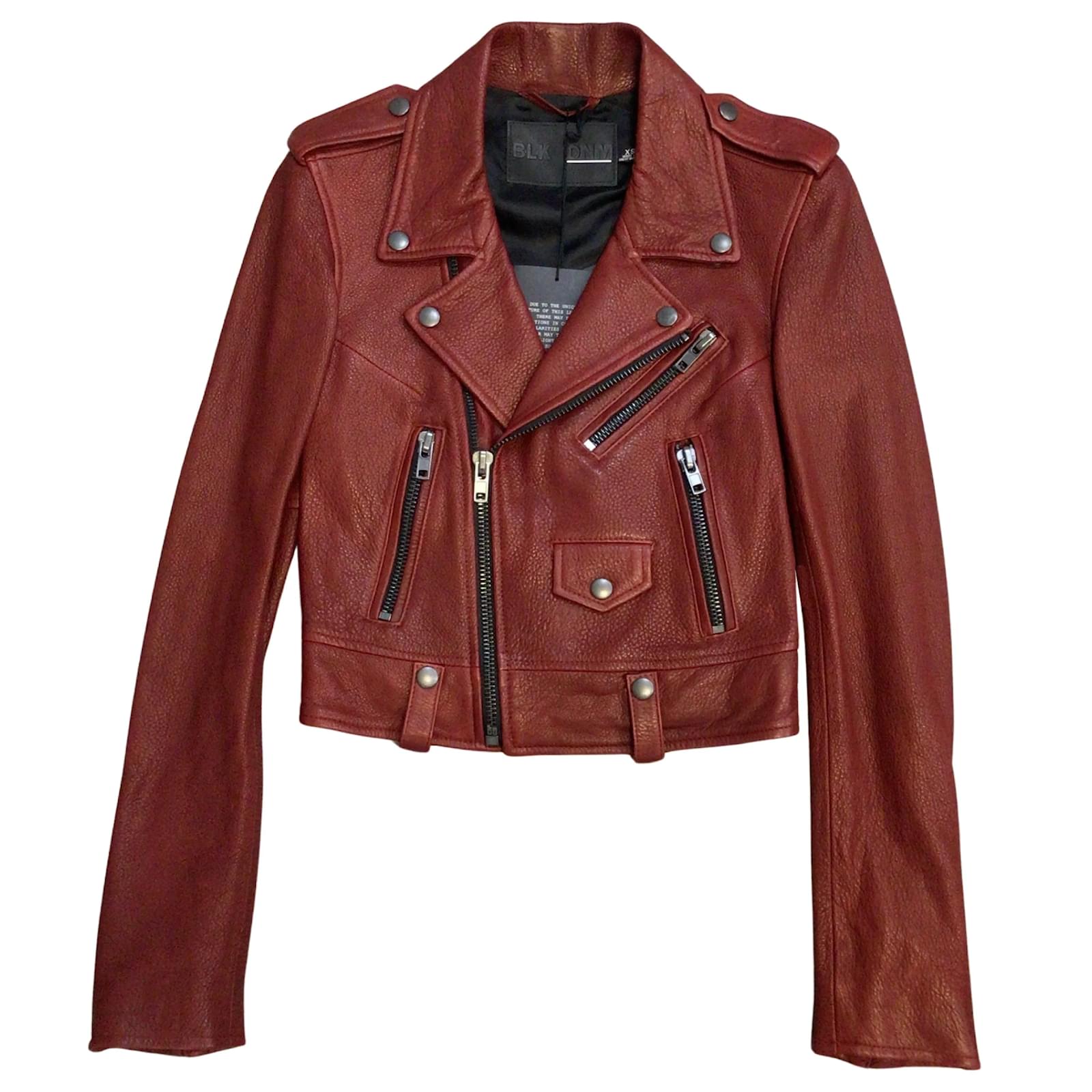 BLK DNM Red Cropped Leather Biker Jacket ref.1061748 - Joli Closet