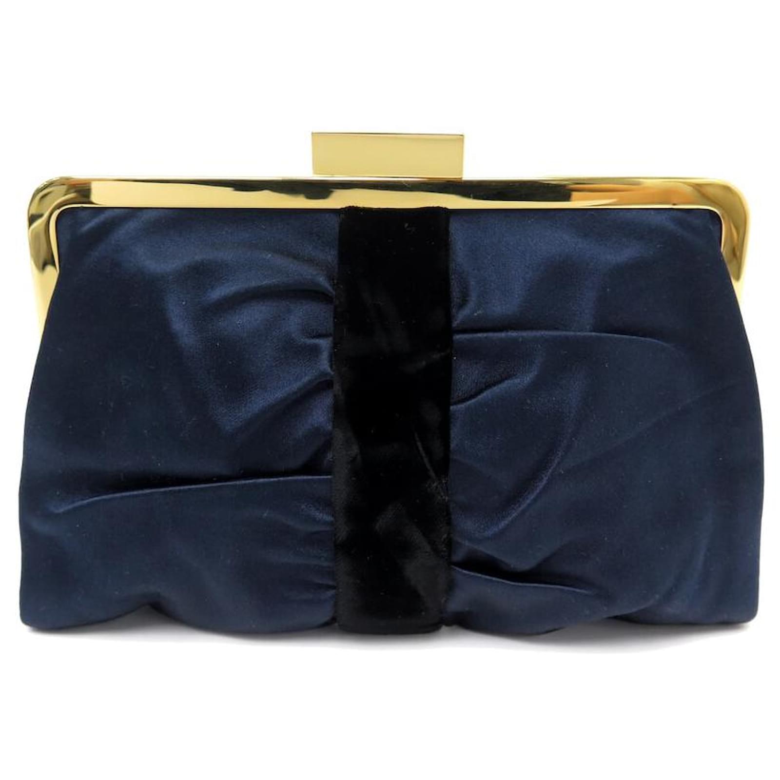 YVES SAINT LAURENT OPERA HANDBAG 257735 SATIN BAG MINAUDIERE POUCH Navy ...