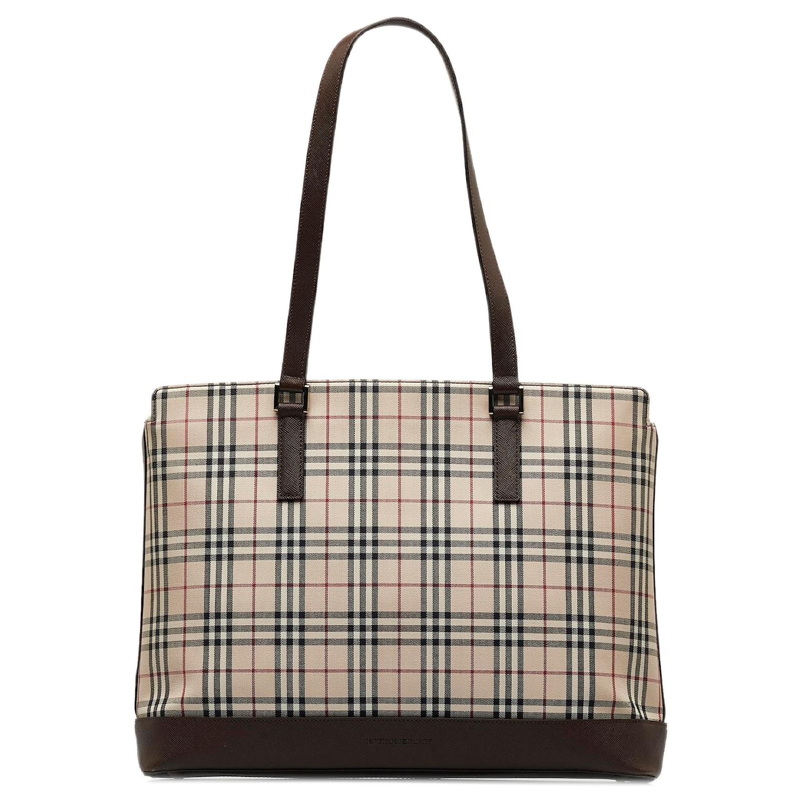 Burberry Brown House Check Tote Beige Leather Cloth Pony-style calfskin Cloth ref.1063715 - Joli ...