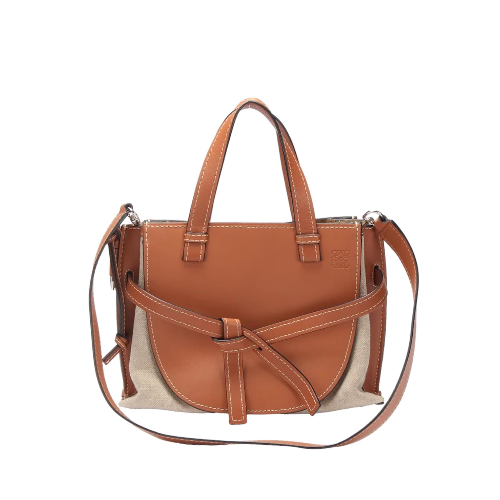 Loewe Sac cabas Gate en cuir de veau et toile Veau façon poulain Marron ...