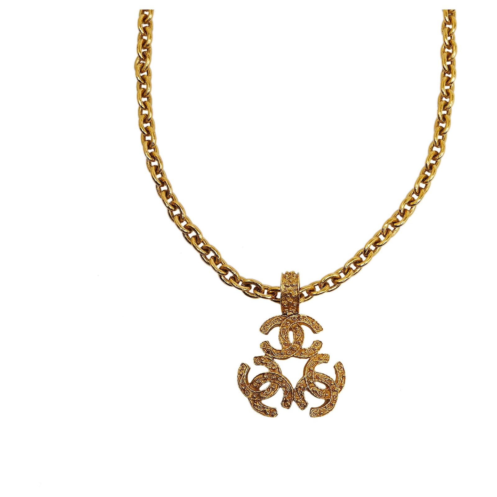 Chanel Gold CC Trinity Pendant Necklace Golden Metal Gold-plated ref ...