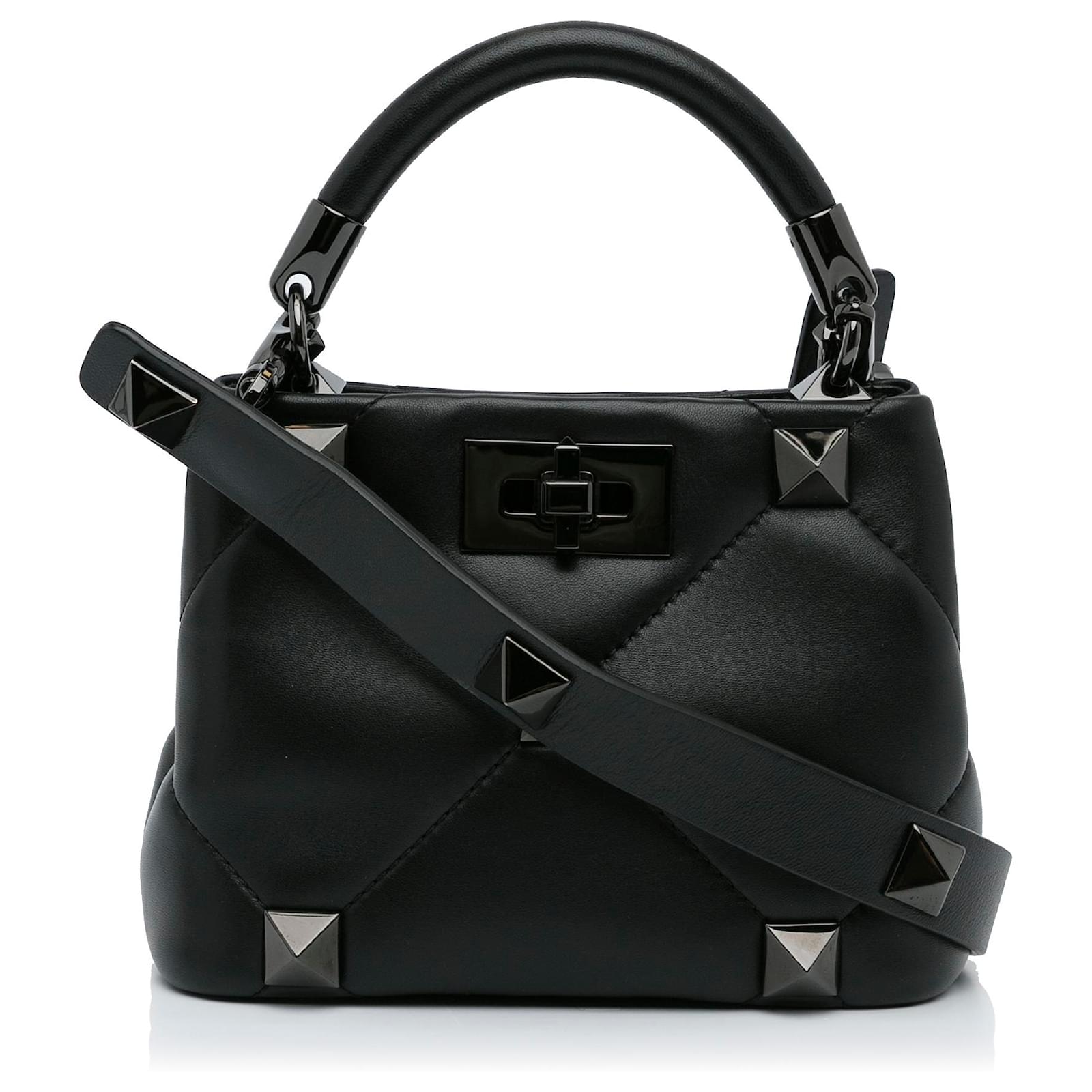 Valentino Black Mini Roman Stud Satchel Leather Pony-style calfskin ref ...