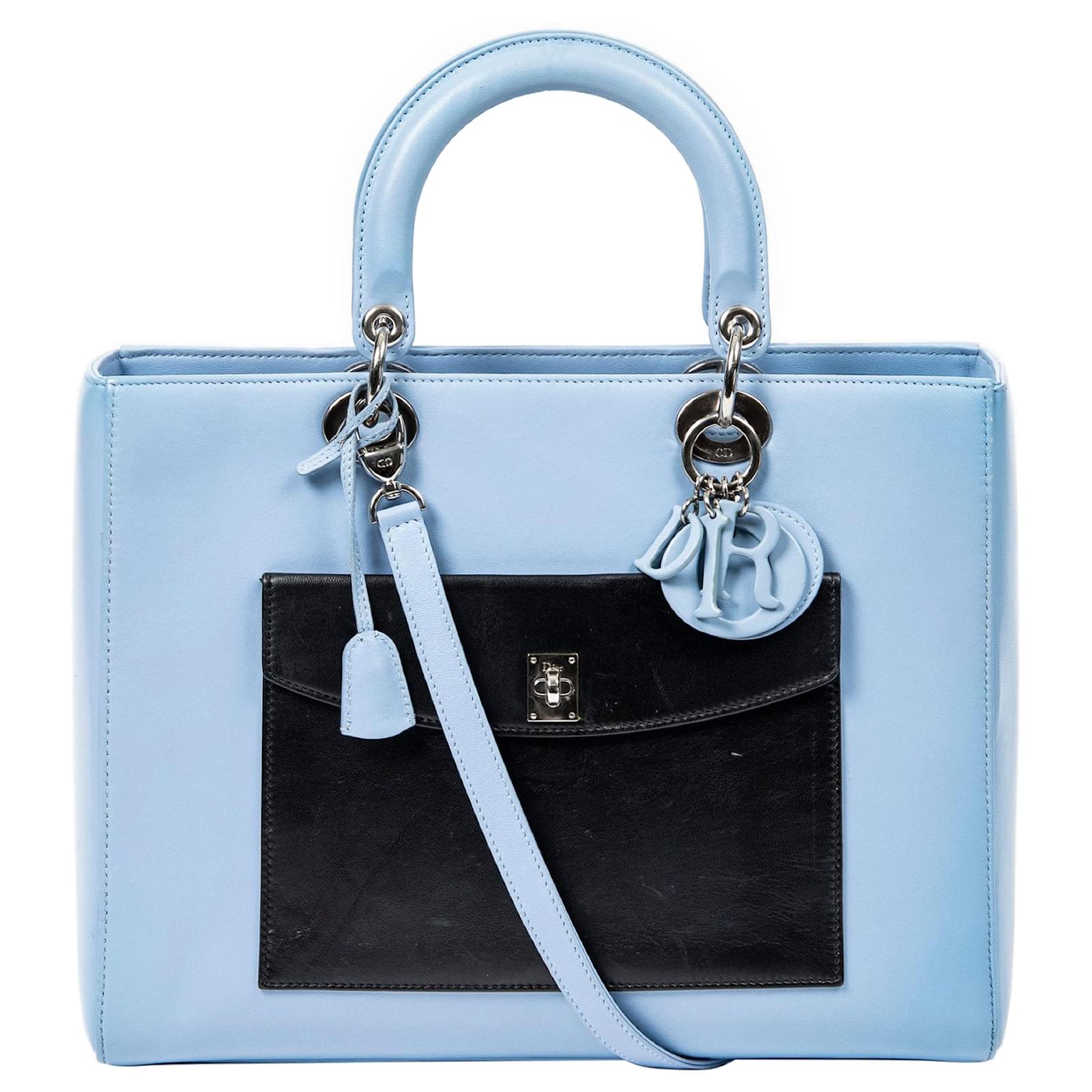Dior Blue Large Calfskin Lady Dior Pocket Satchel Light blue Leather ...