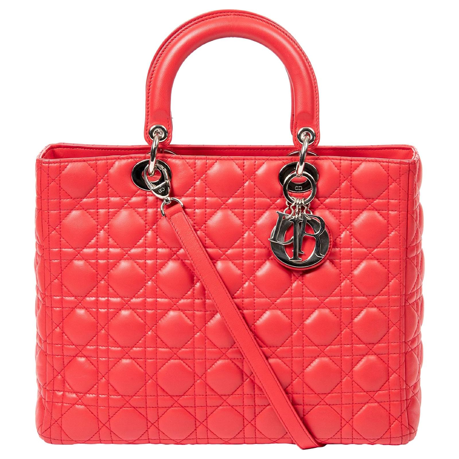 Dior Red Large Cannage Lambskin Lady Dior Leather ref.1065752 - Joli Closet