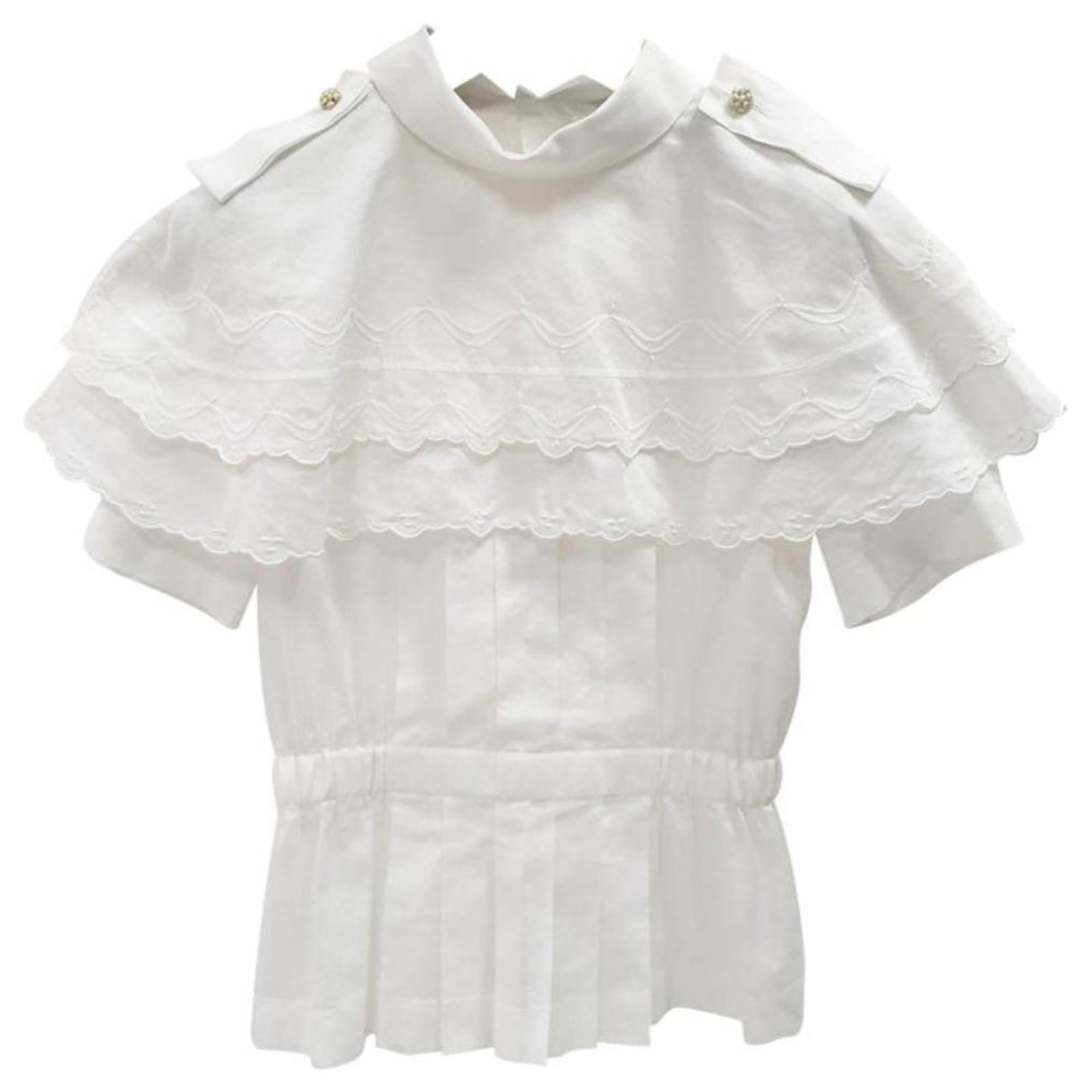 Chanel White Cotton Scalloped Overlay Detail Top ref.1067398 - Joli Closet
