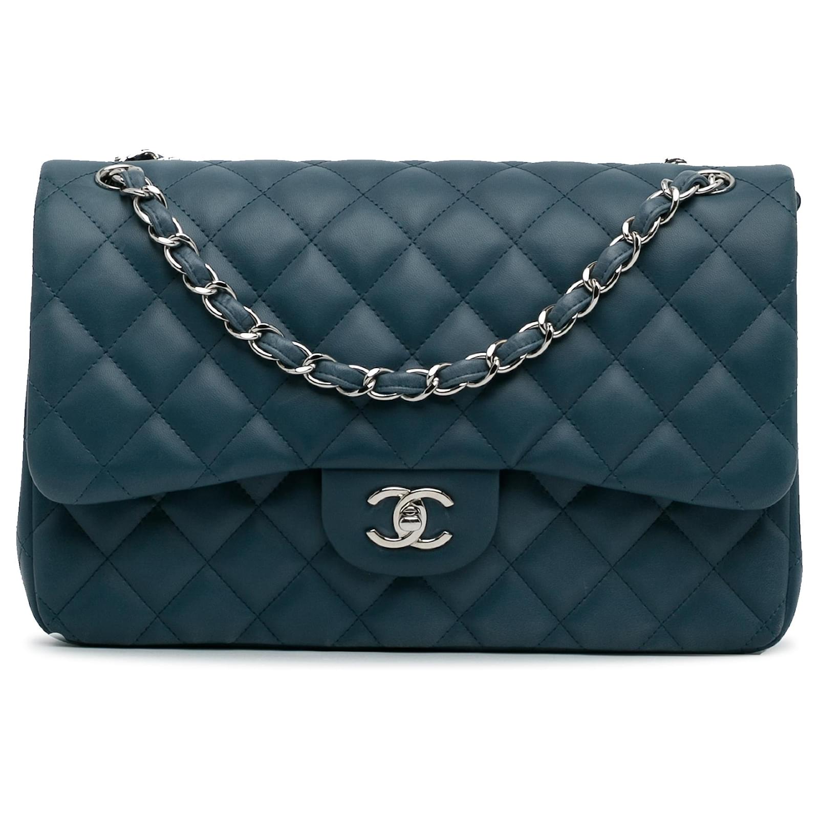 Chanel Blue Jumbo Classic Lambskin Double Flap Leather ref.1068376 ...