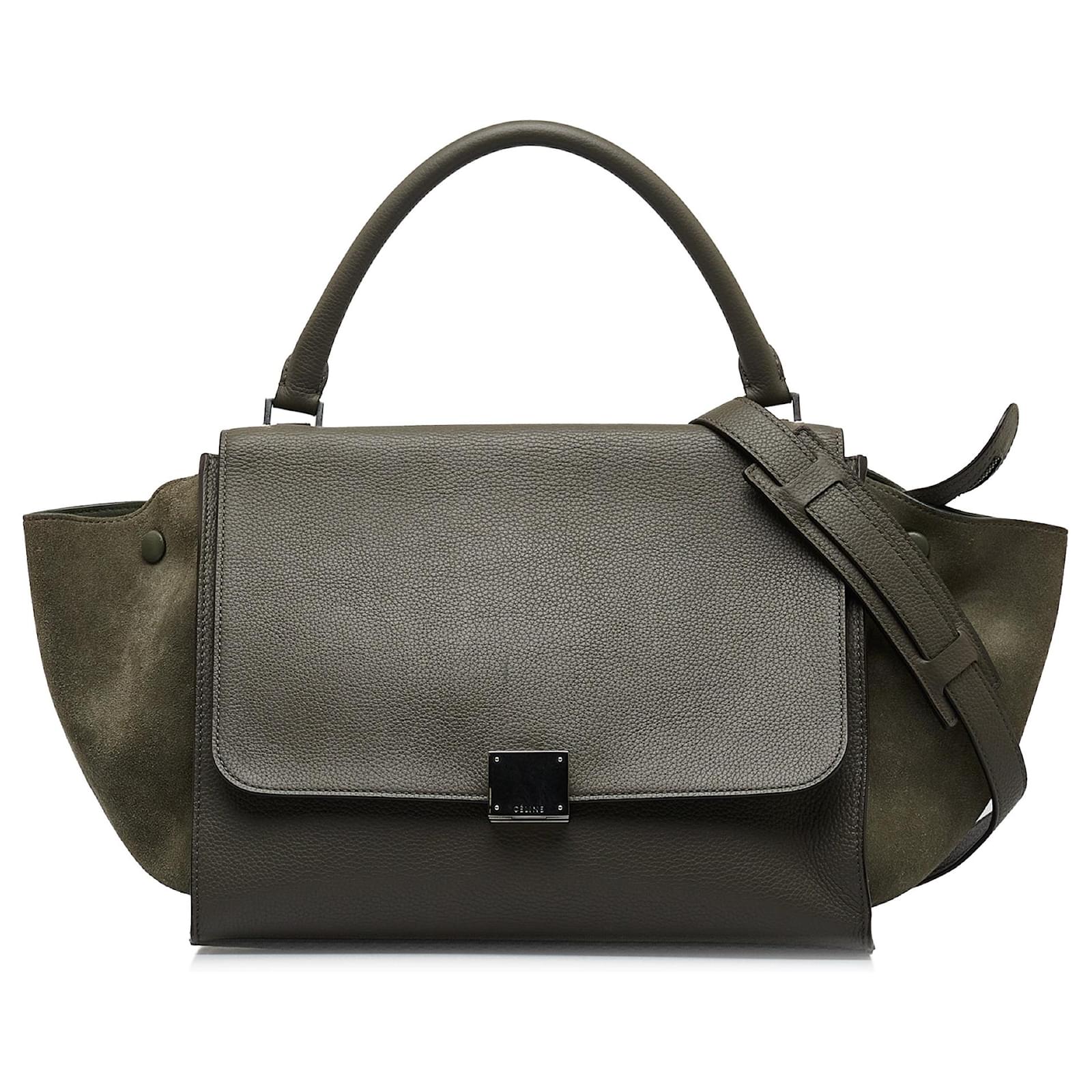 Céline Celine Gray Medium Trapeze Satchel Grey Dark grey Leather Pony ...