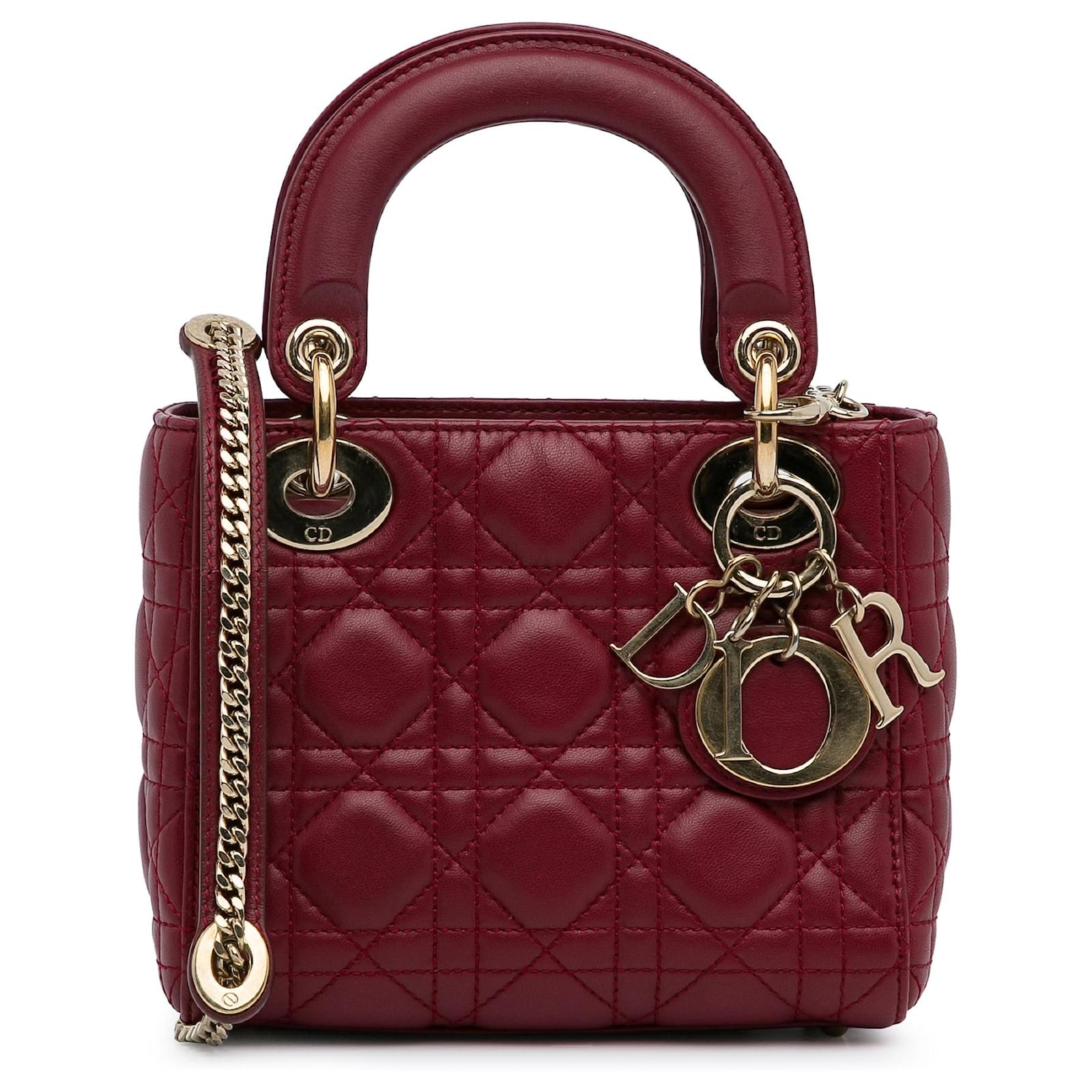 Dior Red Mini Lambskin Cannage Lady Dior Dark red Leather ref.1068441 ...