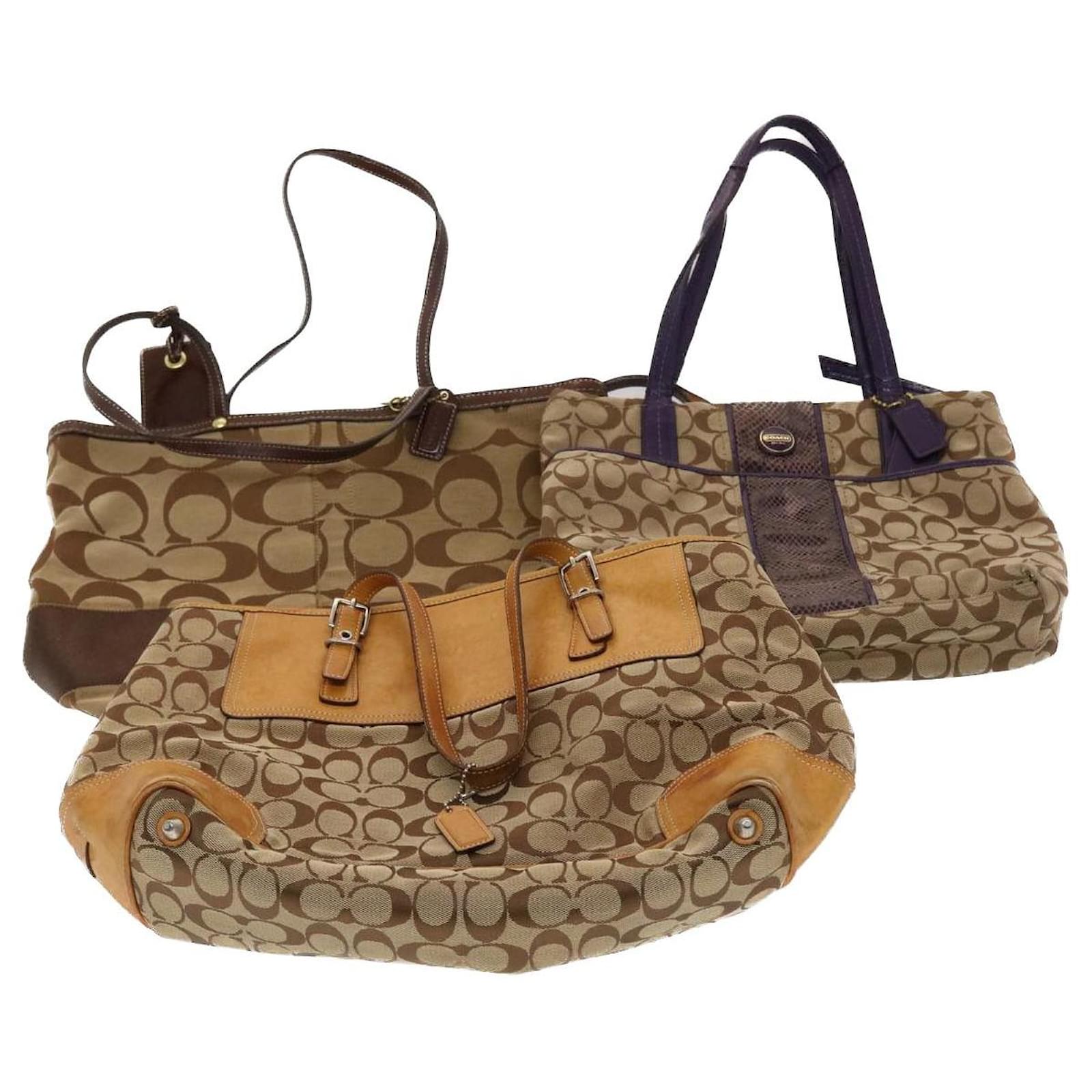 Coach Signature Sac à bandoulière Toile Cuir 3Ensemble Beige Violet ...