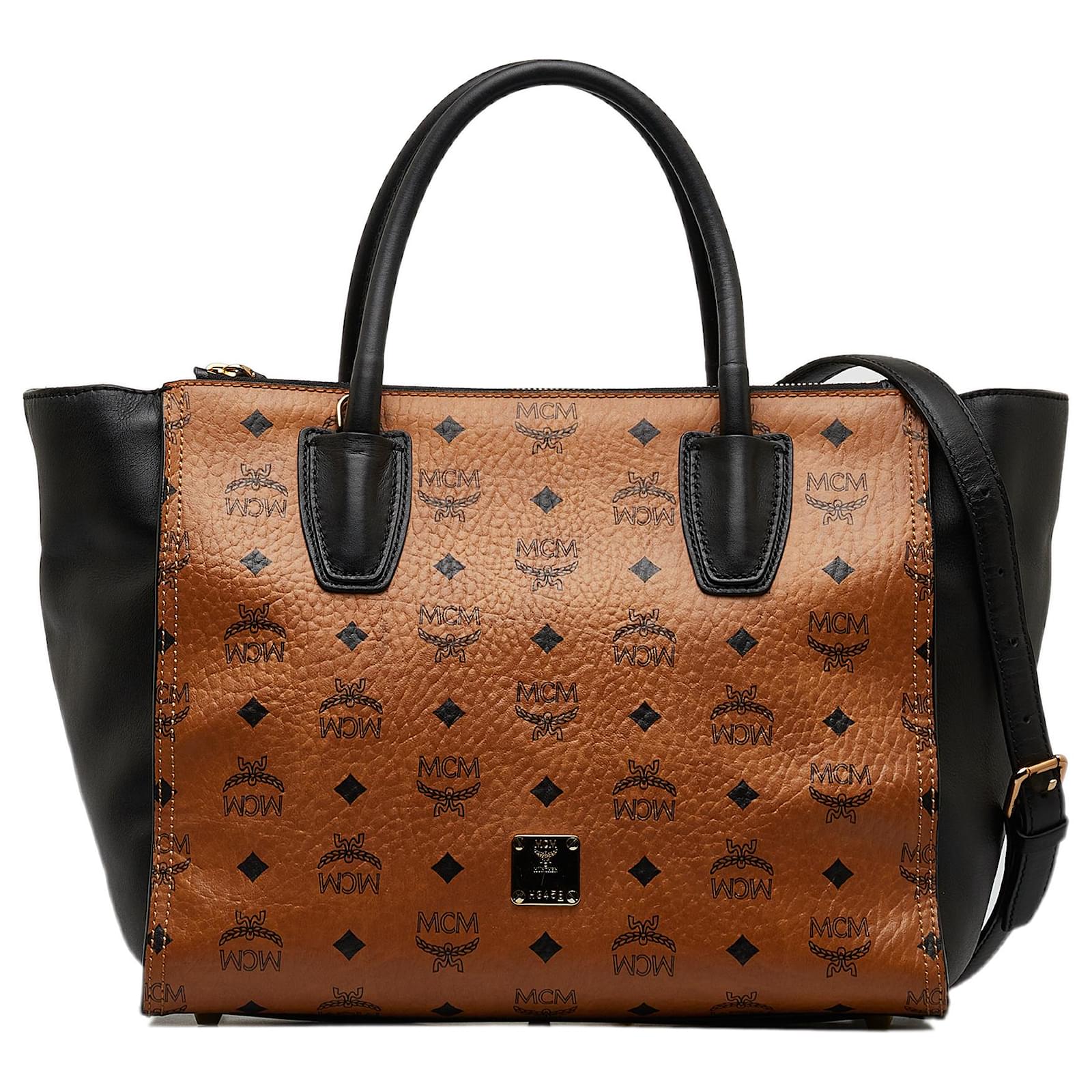 MCM Brown Visetos doublé Zip Kathy Satchel Cuir Toile Veau façon ...