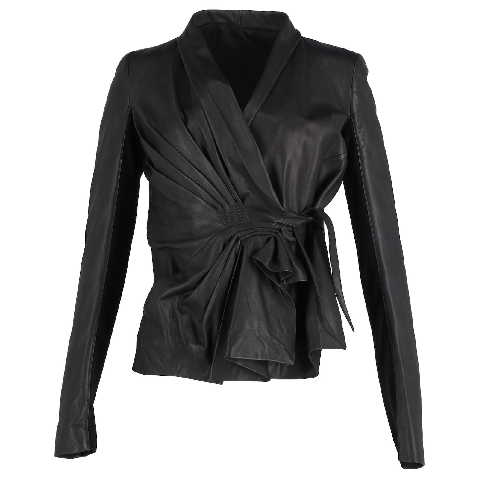 Rick Owens Pleated Wrap Jacket In Black Leather ref.1069687 - Joli Closet