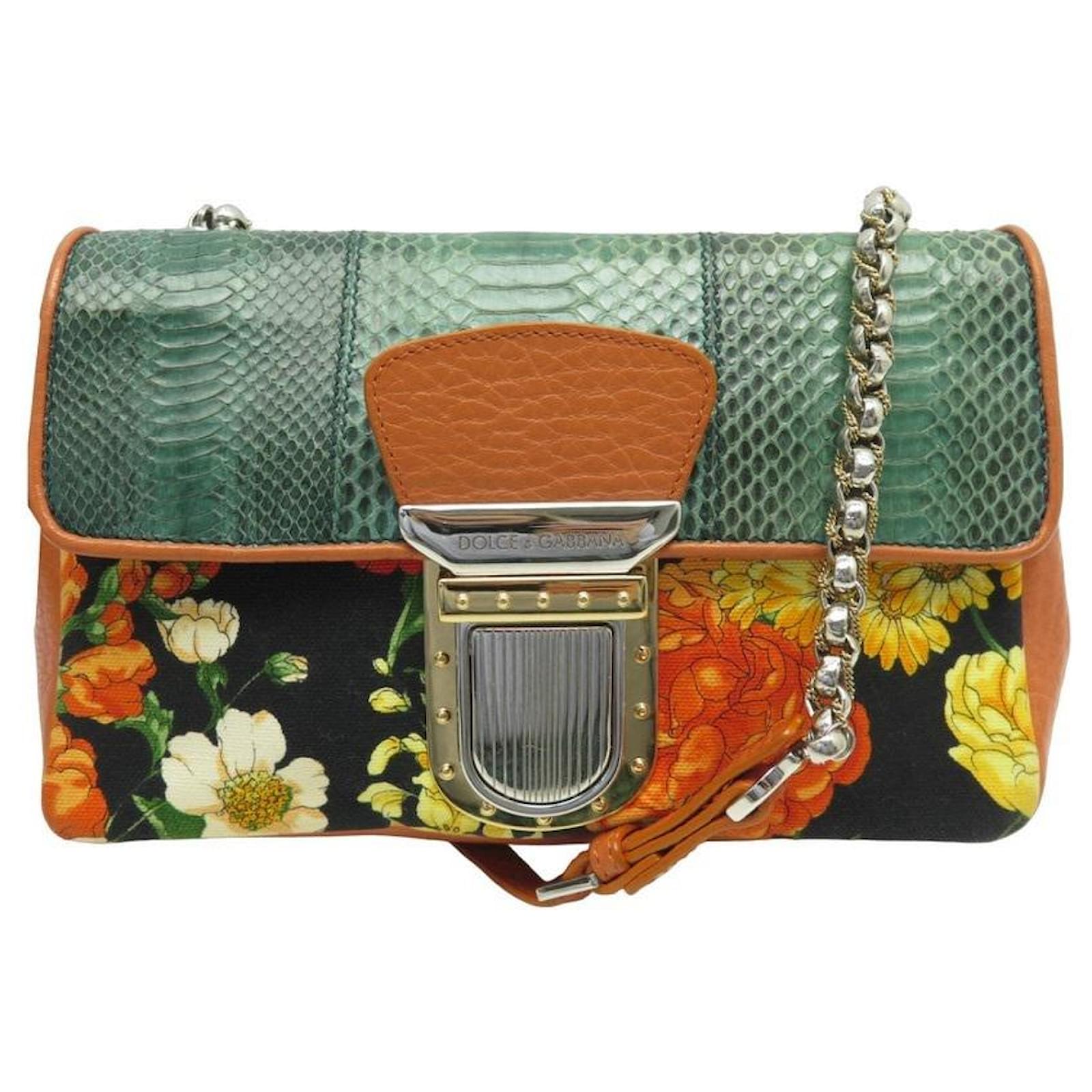 NEW DOLCE & GABBANA LEATHER AND SNAKE HANDBAG AYERS HAND BAG PURSE ...
