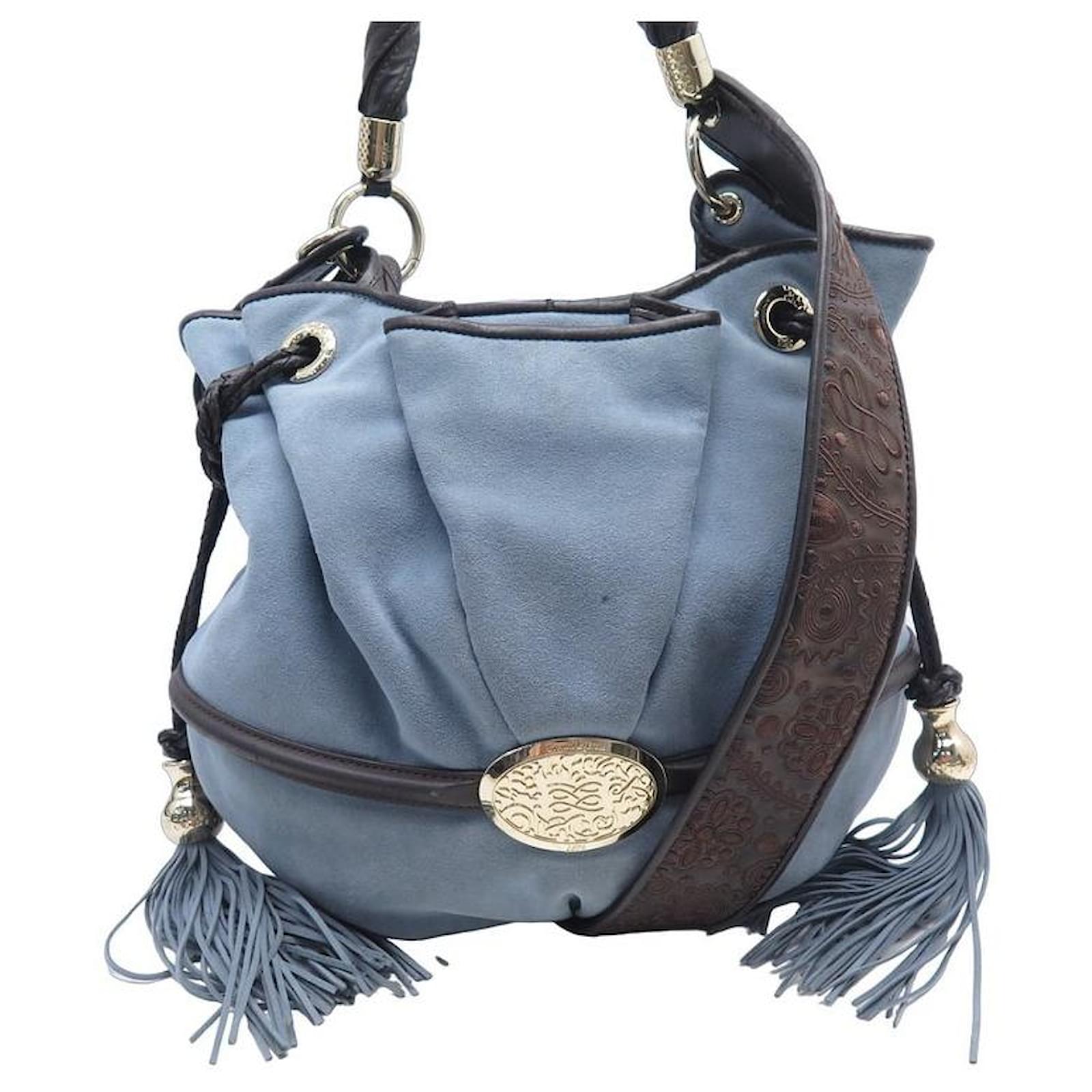 LANCEL BRIGITTE BARDOT BB SHOULDER BAG BLUE SUEDE HAND BAG PURSE ...
