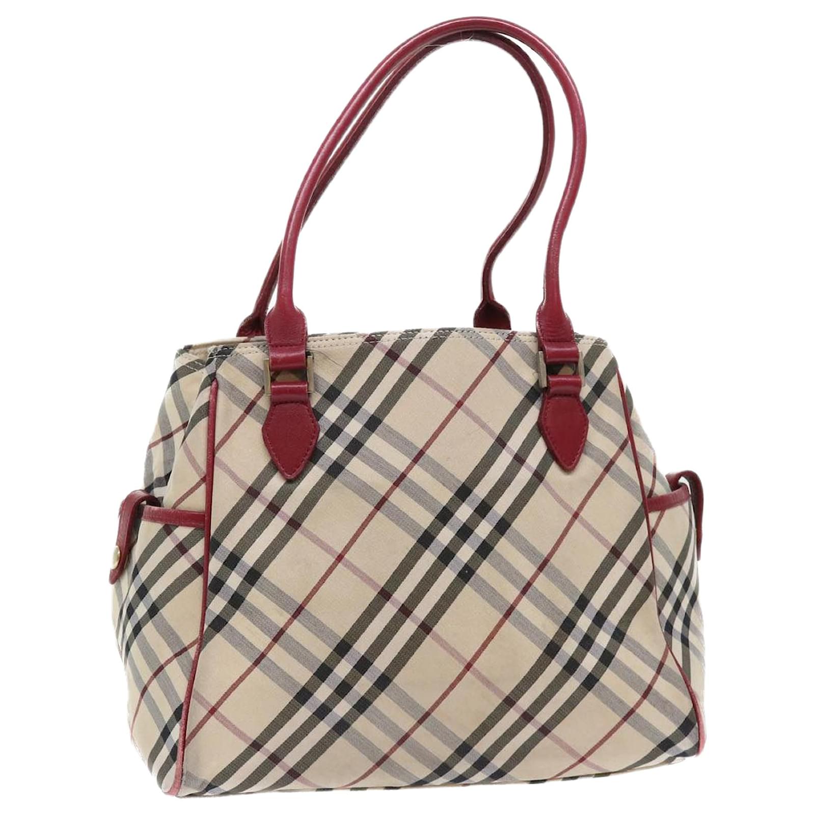 BURBERRY Nova Check Blue Label Sac à Main Nylon Cuir Beige Rouge Auth ...
