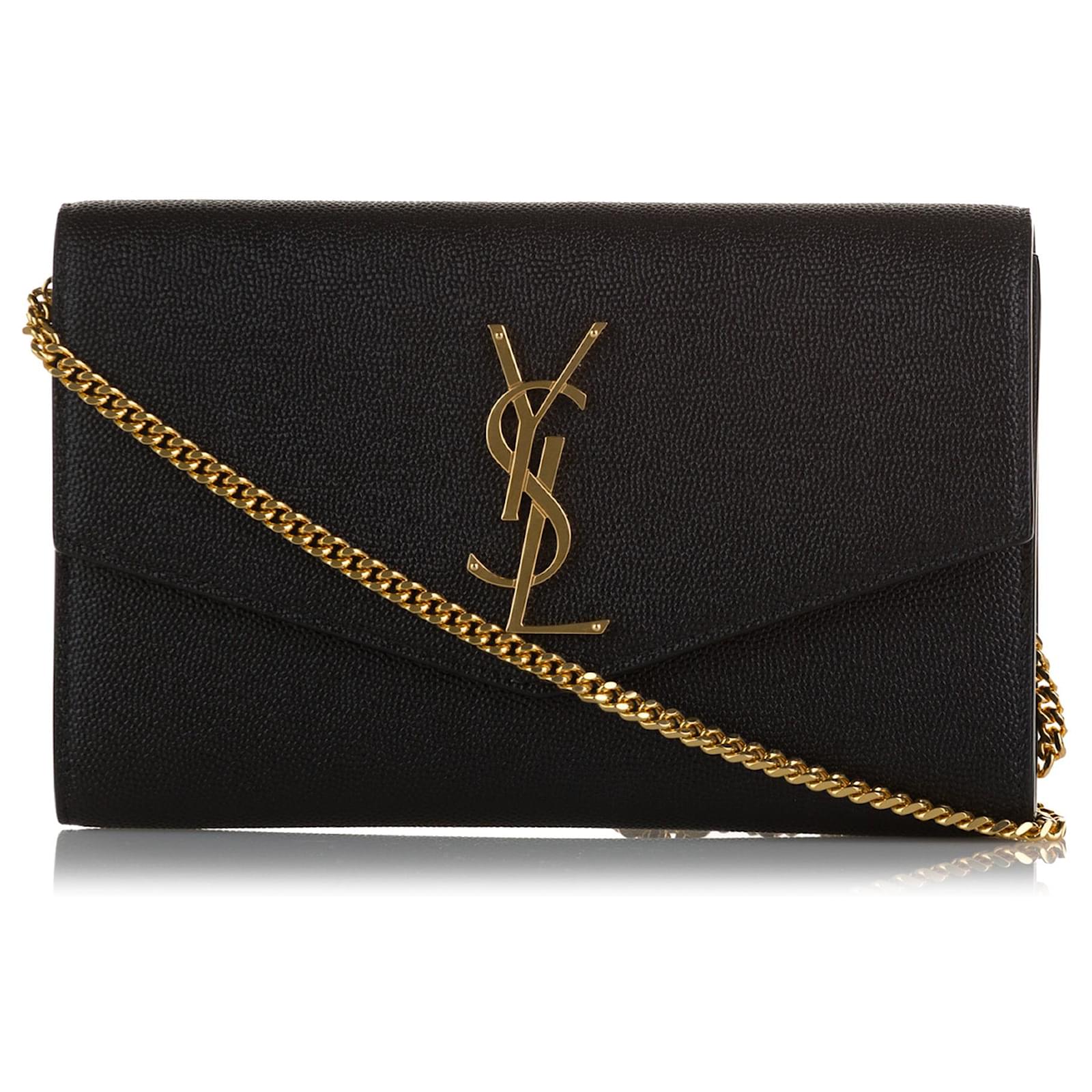 Yves Saint Laurent YSL Black Uptown Wallet on Chain Leather Pony-style ...