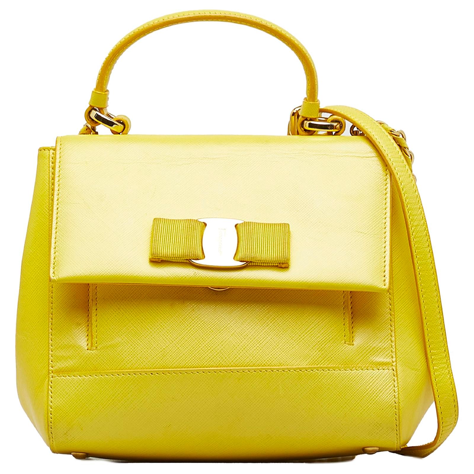 Salvatore Ferragamo Ferragamo Yellow Vara Bow Satchel Leather Pony ...