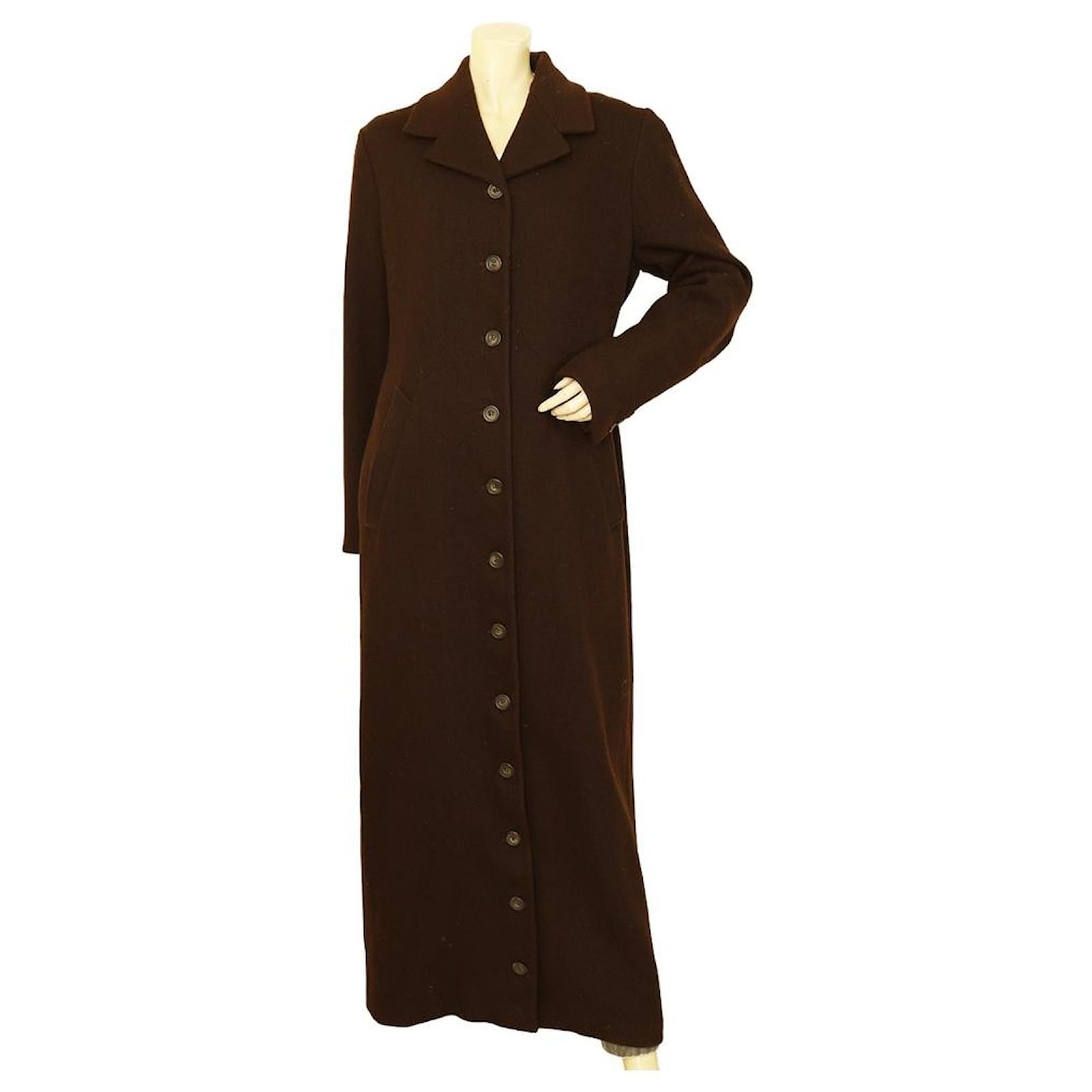 Dries Van Noten Brown 100% Wool Button Down Maxi Long Coat size 42 ref ...