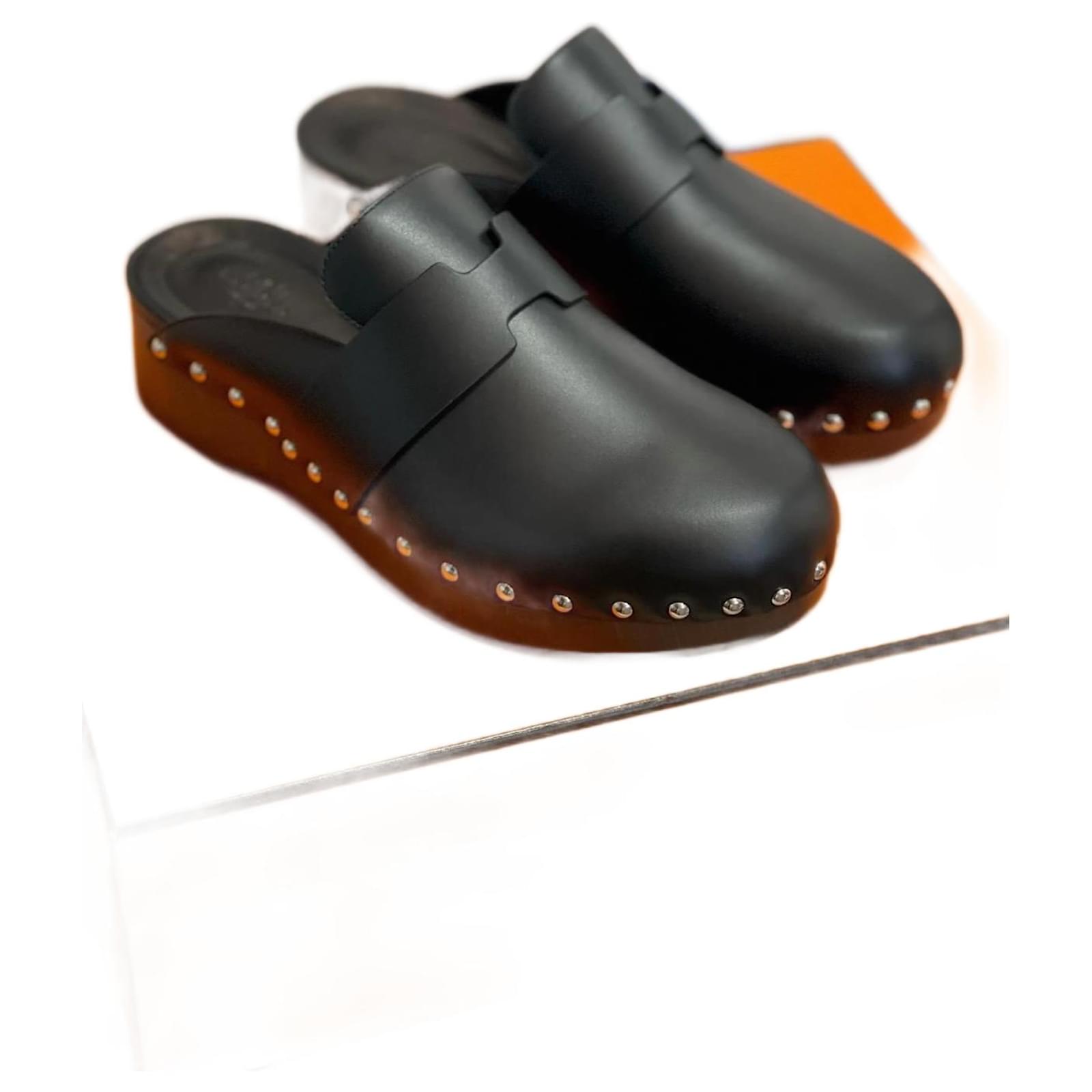 Hermès HERMES Mules & clogs T.eu 39 leather Black ref.1078276 - Joli Closet
