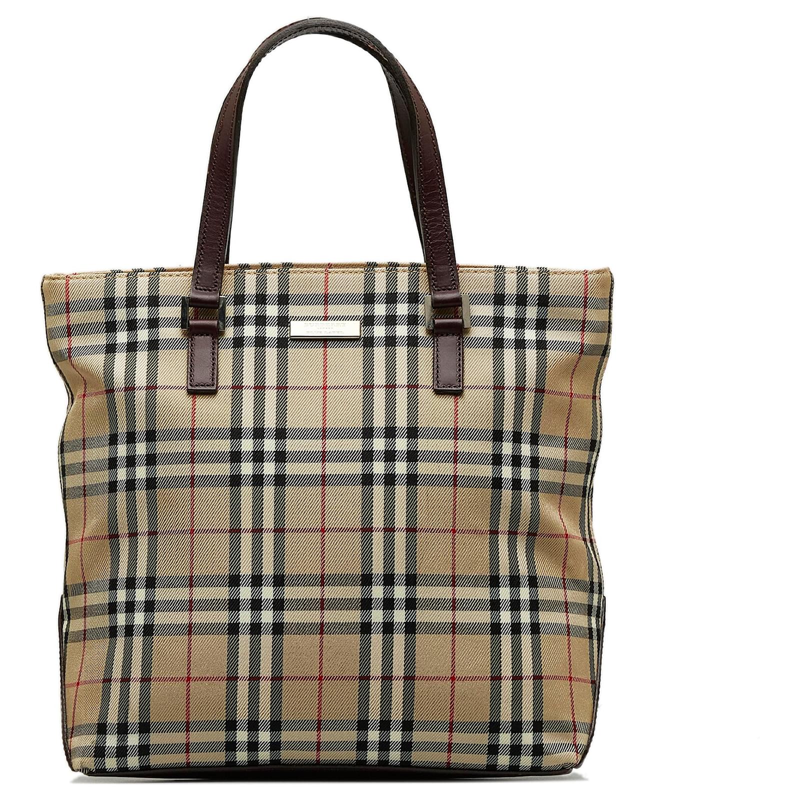 Burberry Brown House Check Tote Beige Leather Cloth Pony-style calfskin Cloth ref.1078968 - Joli ...