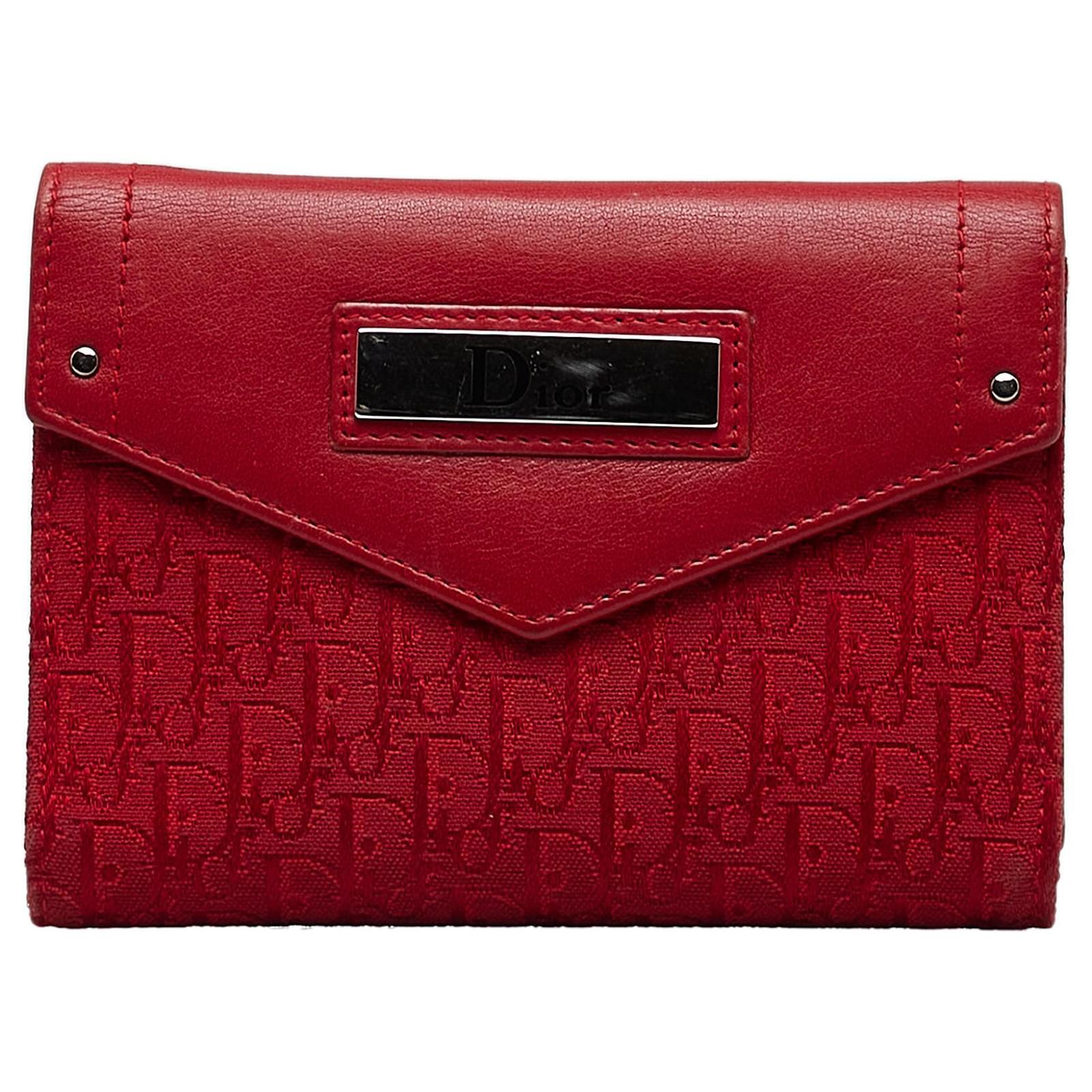 Dior Red Oblique Trifold Wallet Pony-style calfskin Cloth ref.1078974 ...